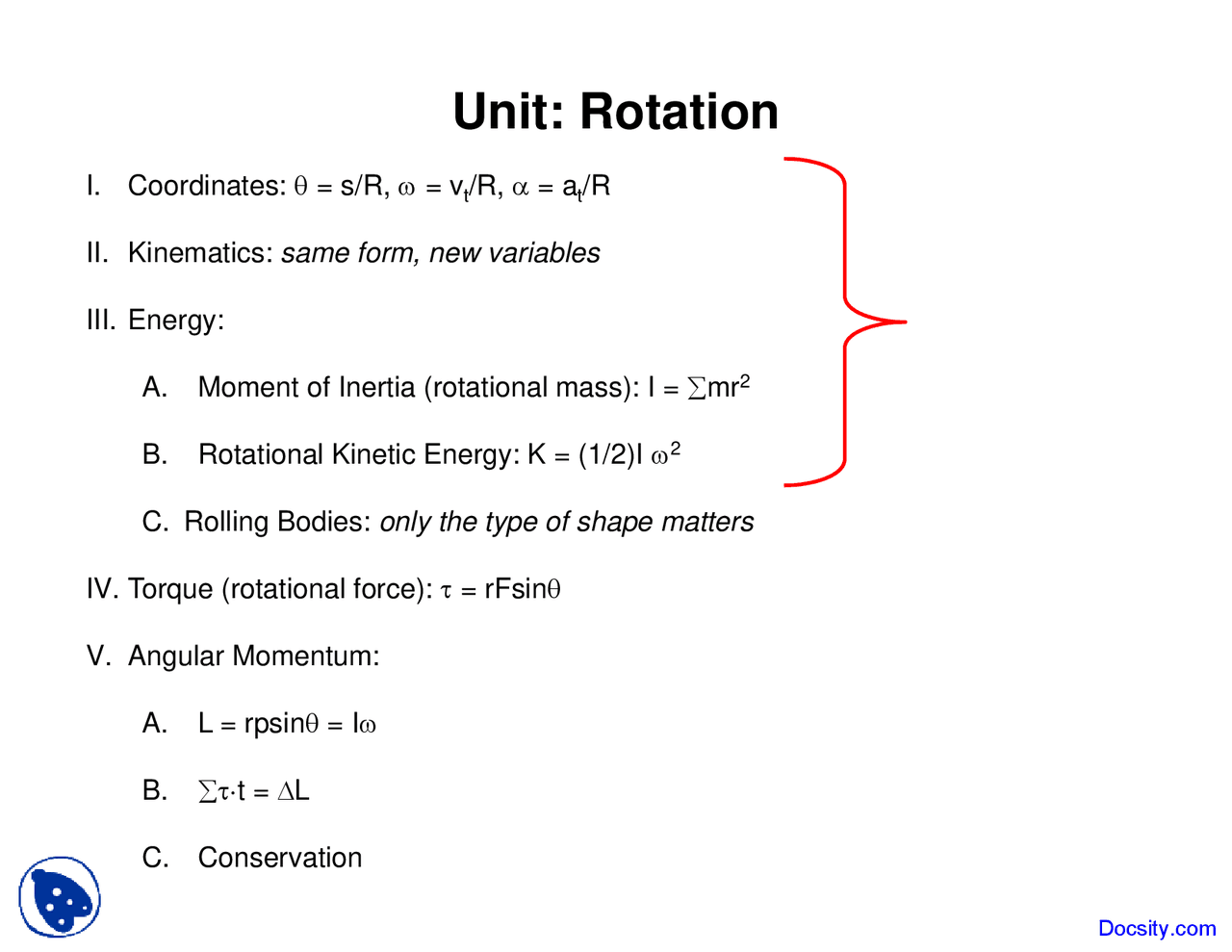Rotational Units - General Physcis I - Quizzes - Docsity
