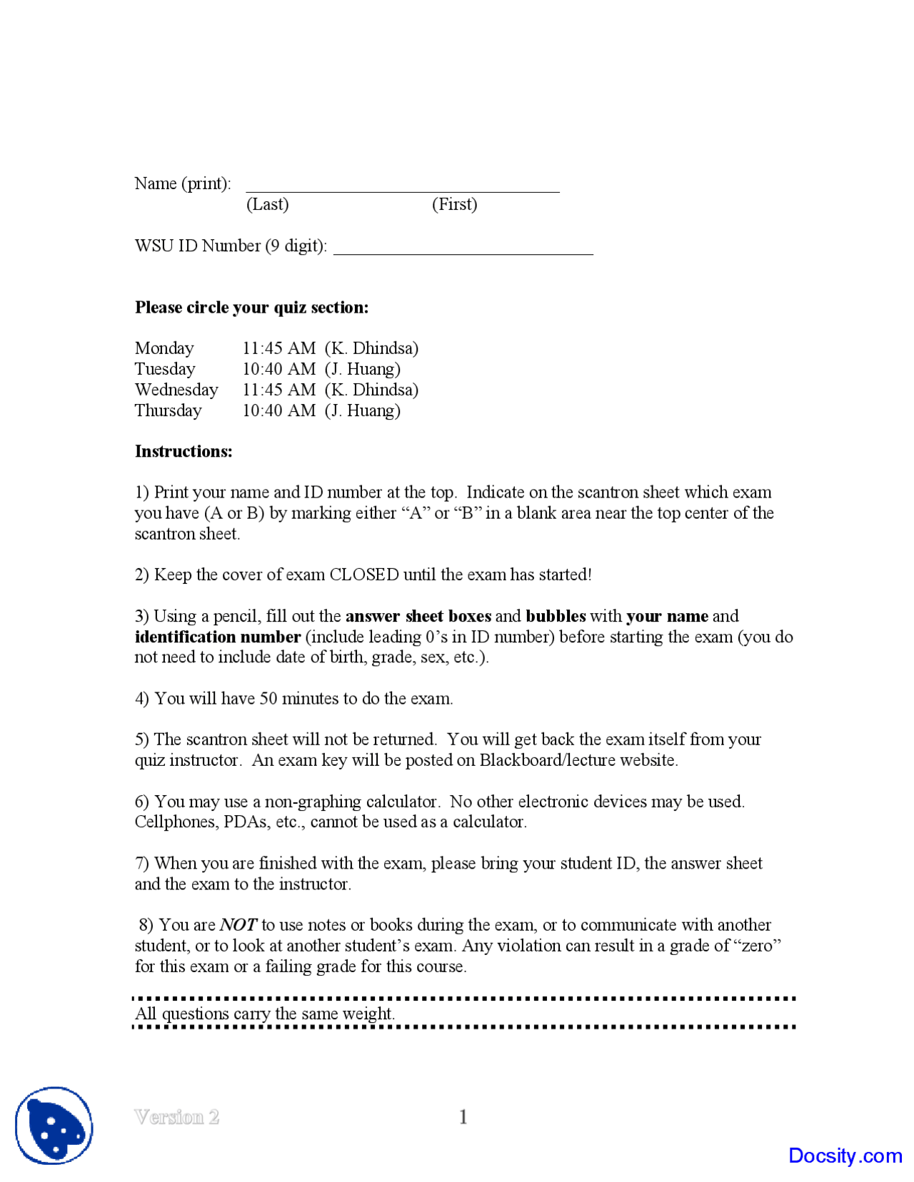 Hydraulics General Physcis I Solved Exam Exams Physics Docsity