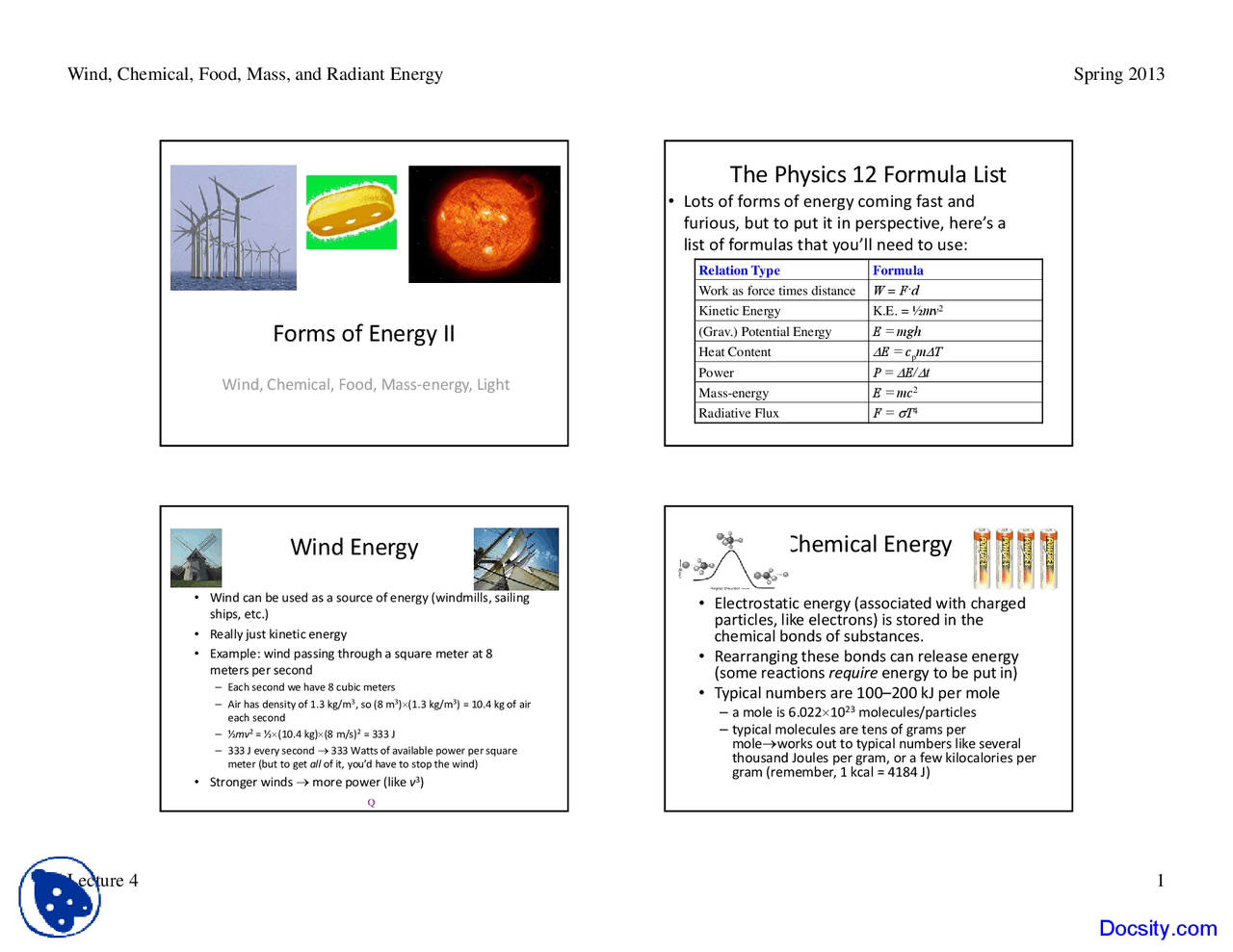 Mass Energy Energy And The Environment Lecture Slides Docsity