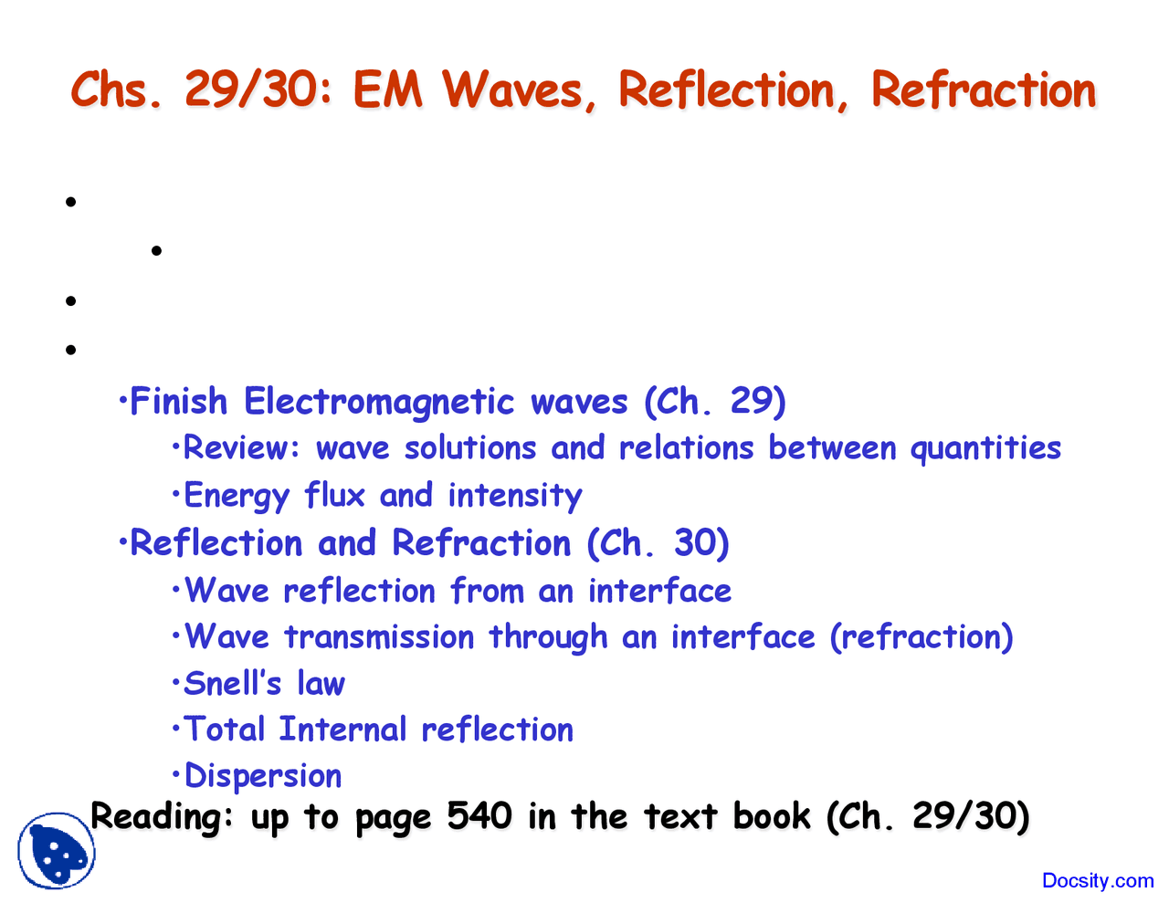 Reflection General Physics Lecture Slides Docsity