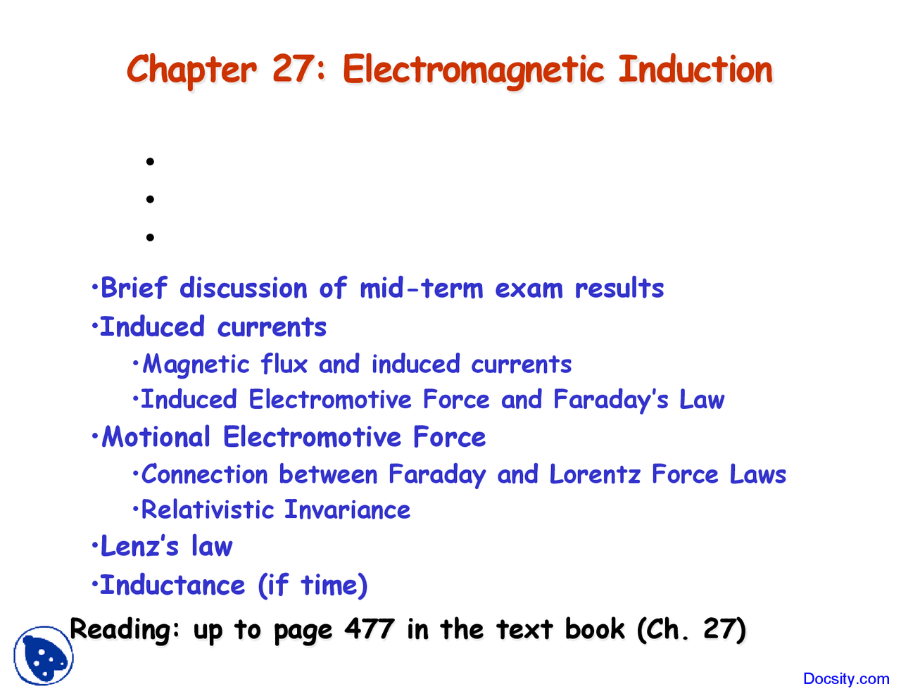Electromagnetic Induction General Physics Lecture Slides Docsity