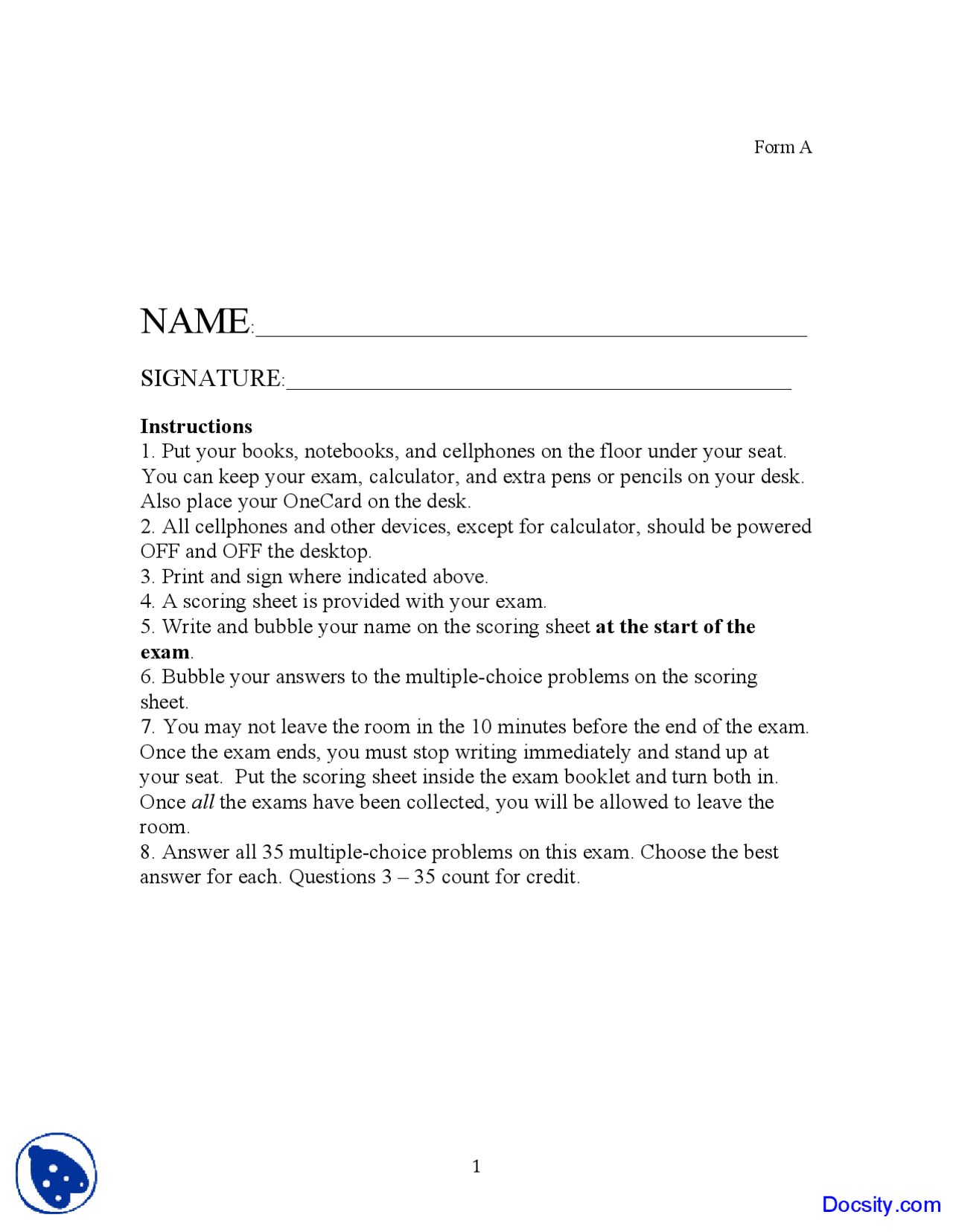 Dynamics General Physcis I Exam Docsity