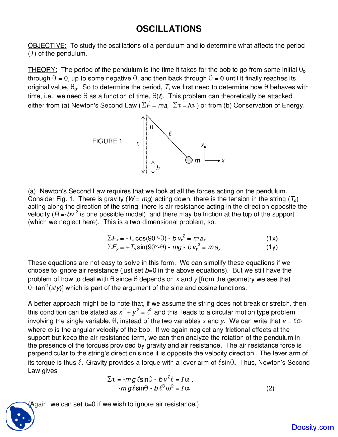 Oscillation General Physcis I Lab Handout Docsity