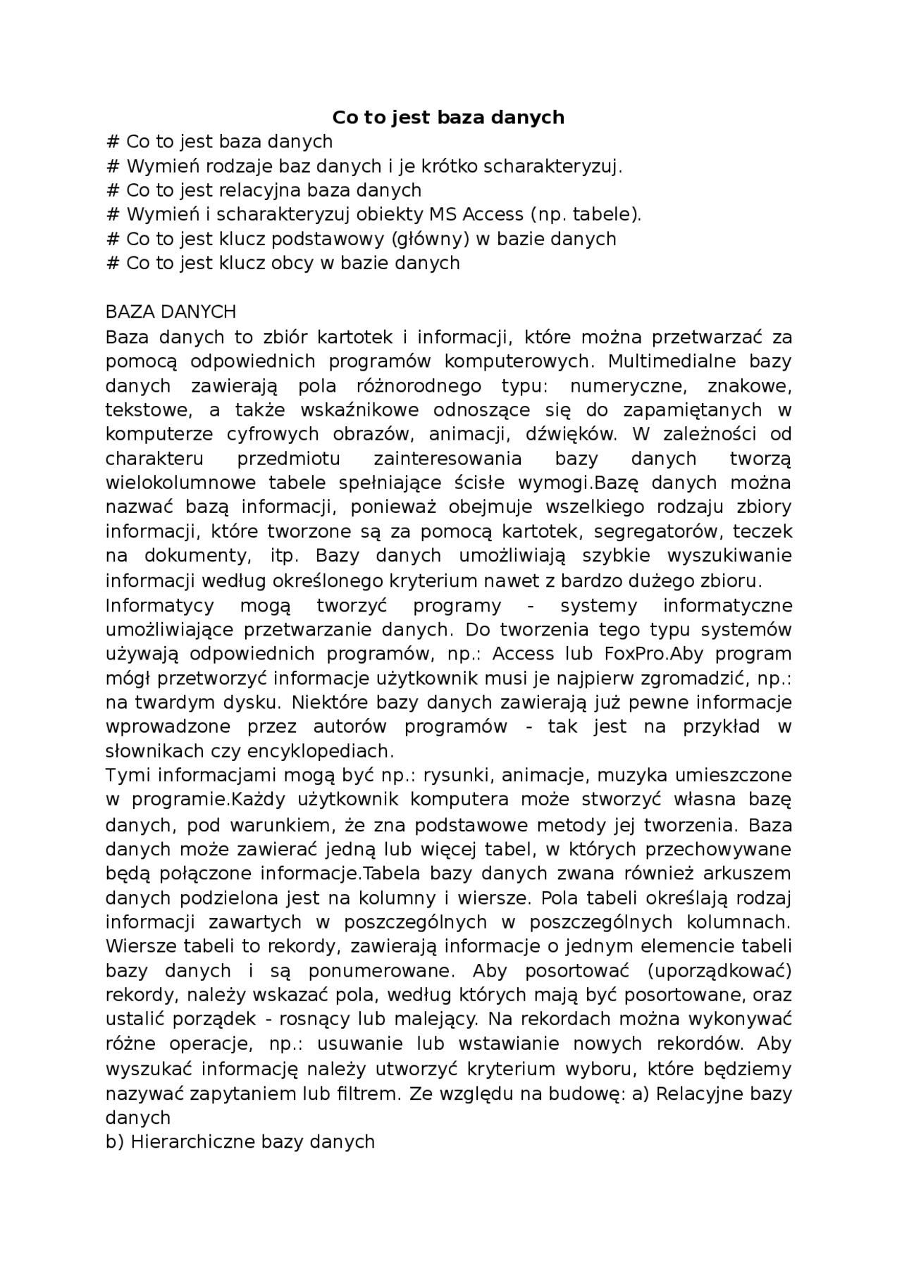 Co To Jest Baza Danych Notatki Bazy Danych Notatki Bazy Danych I