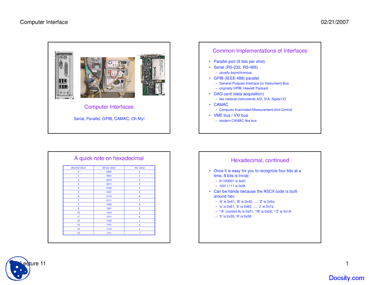 Computer Interfaces Experimental Techniques Lecture Slides Docsity