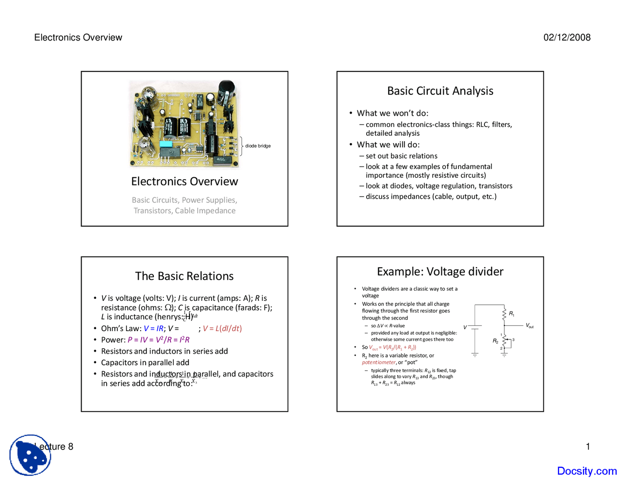 Basic Circuits Experimental Techniques Lecture Slides Docsity
