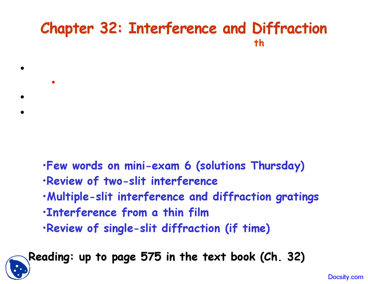 Diffraction General Physics Lecture Slides Slides Physics Docsity