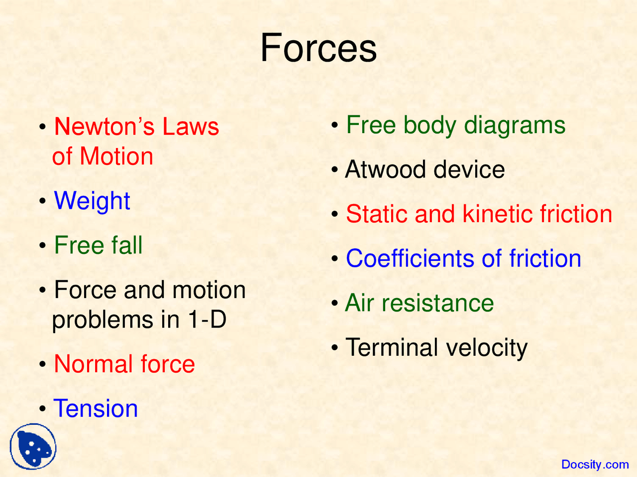Forces - Physics - Lecture Slides | Slides Physics - Docsity