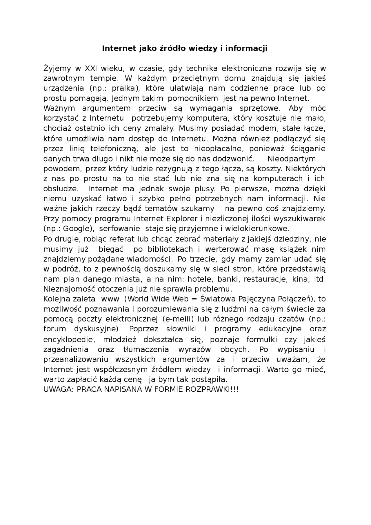 Internet Jako źródło Wiedzy I Informacji Notatki Bazy Danych Docsity