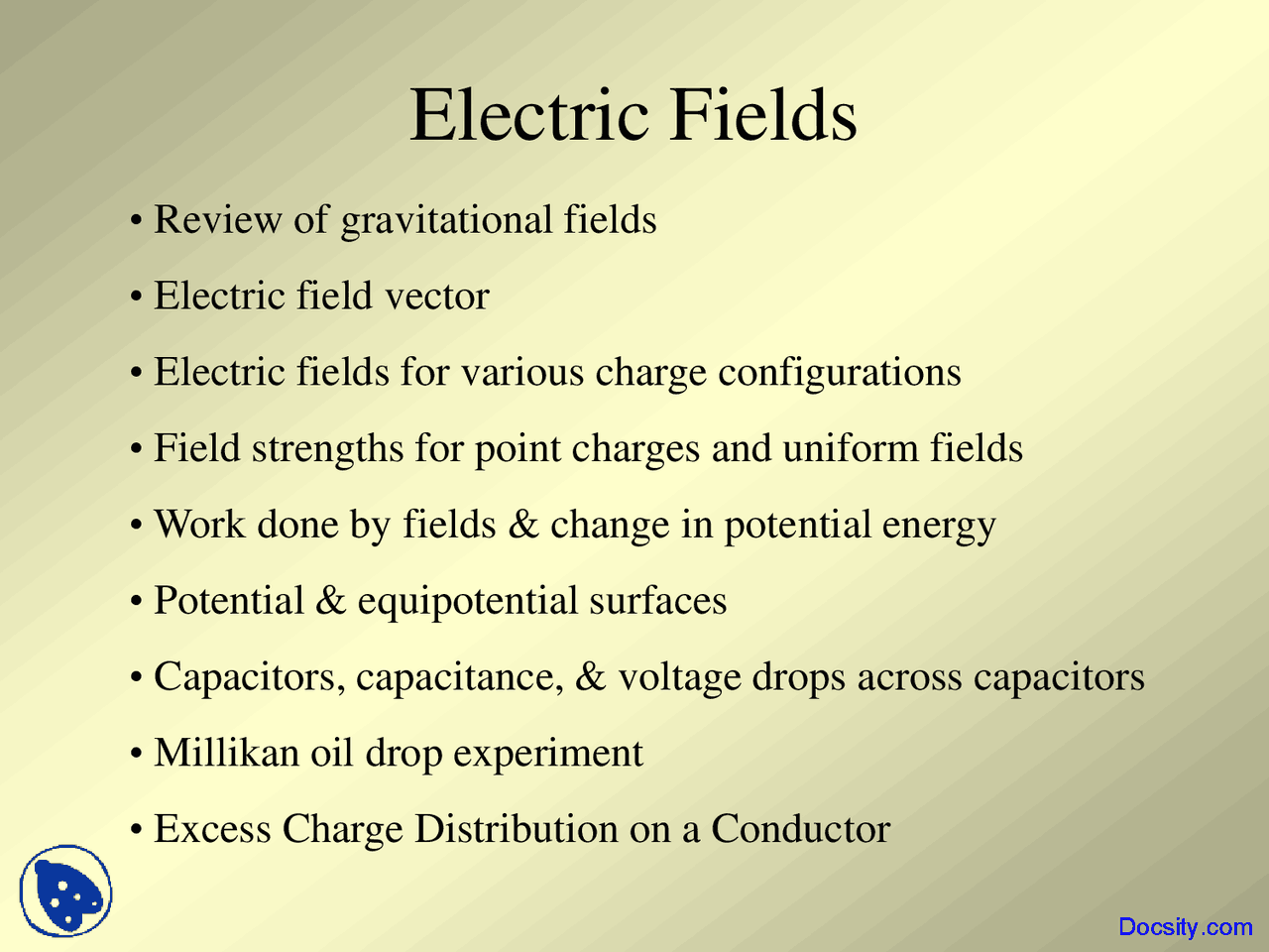 Electric Fields Physics Lecture Slides Docsity