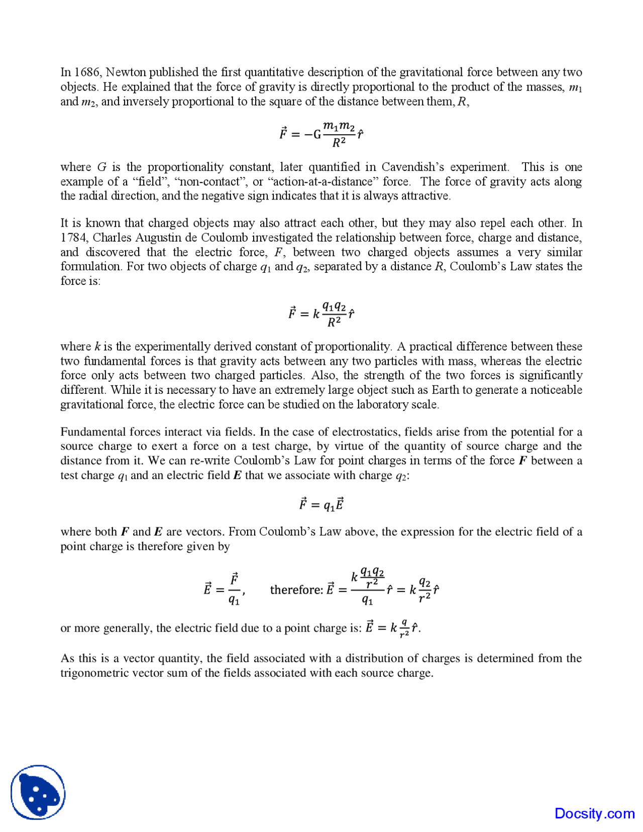 Electrostatics General Physcis I Lab Handout Docsity