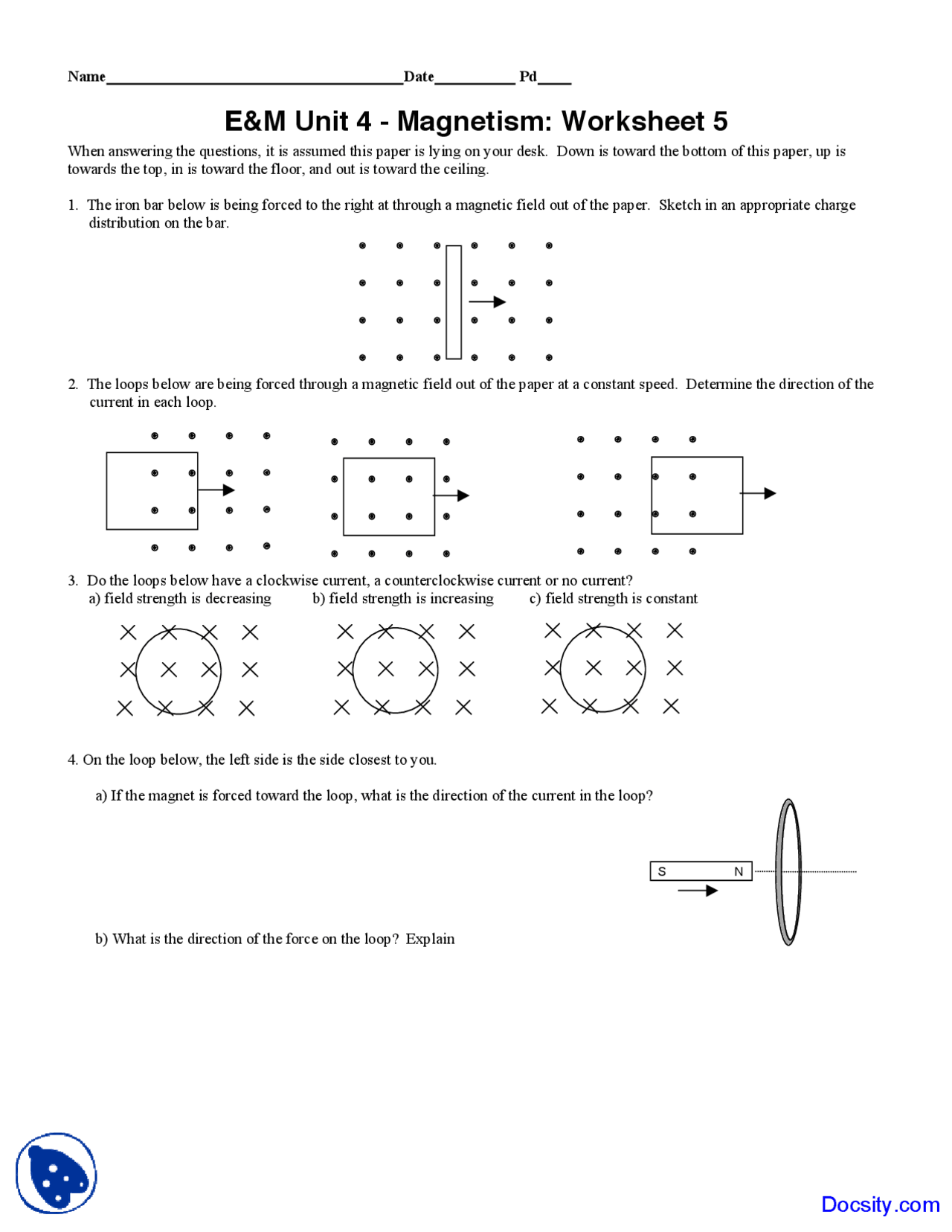Magnetic Field On Paper General Physcis I Exam Docsity
