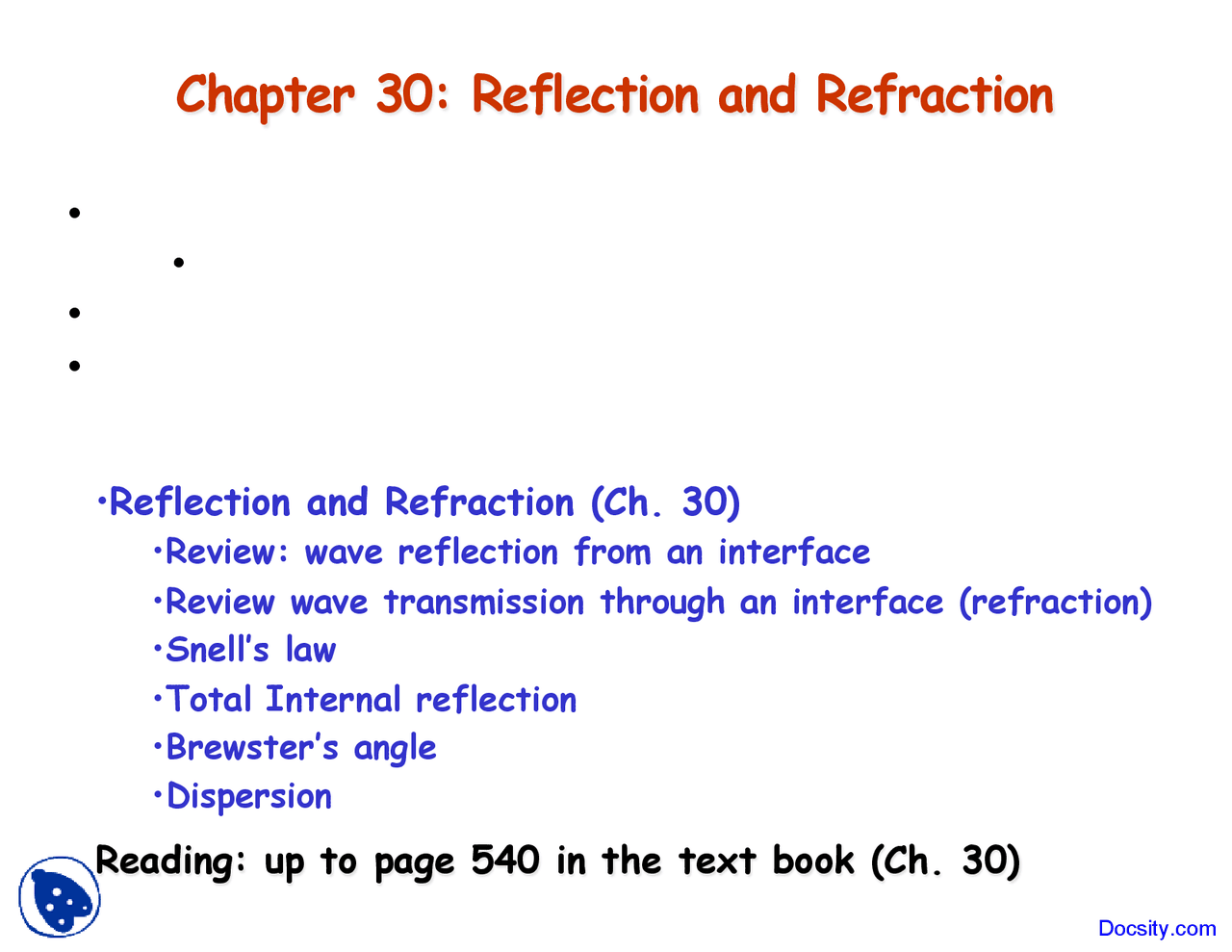 Reflection And Refraction General Physics Lecture Slides Slides