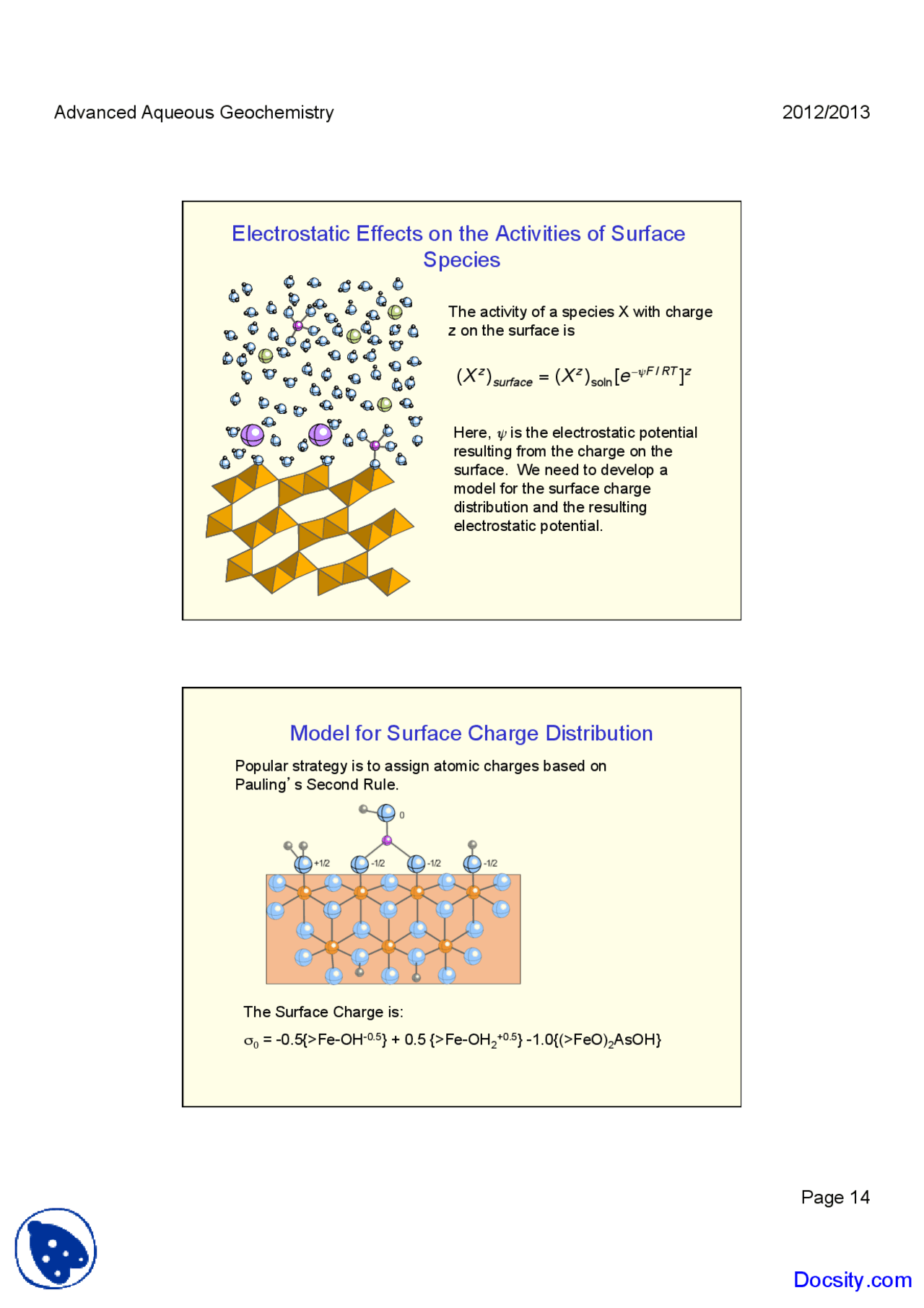 Electrostatic Effects Geochemistry Lecture Slides Docsity