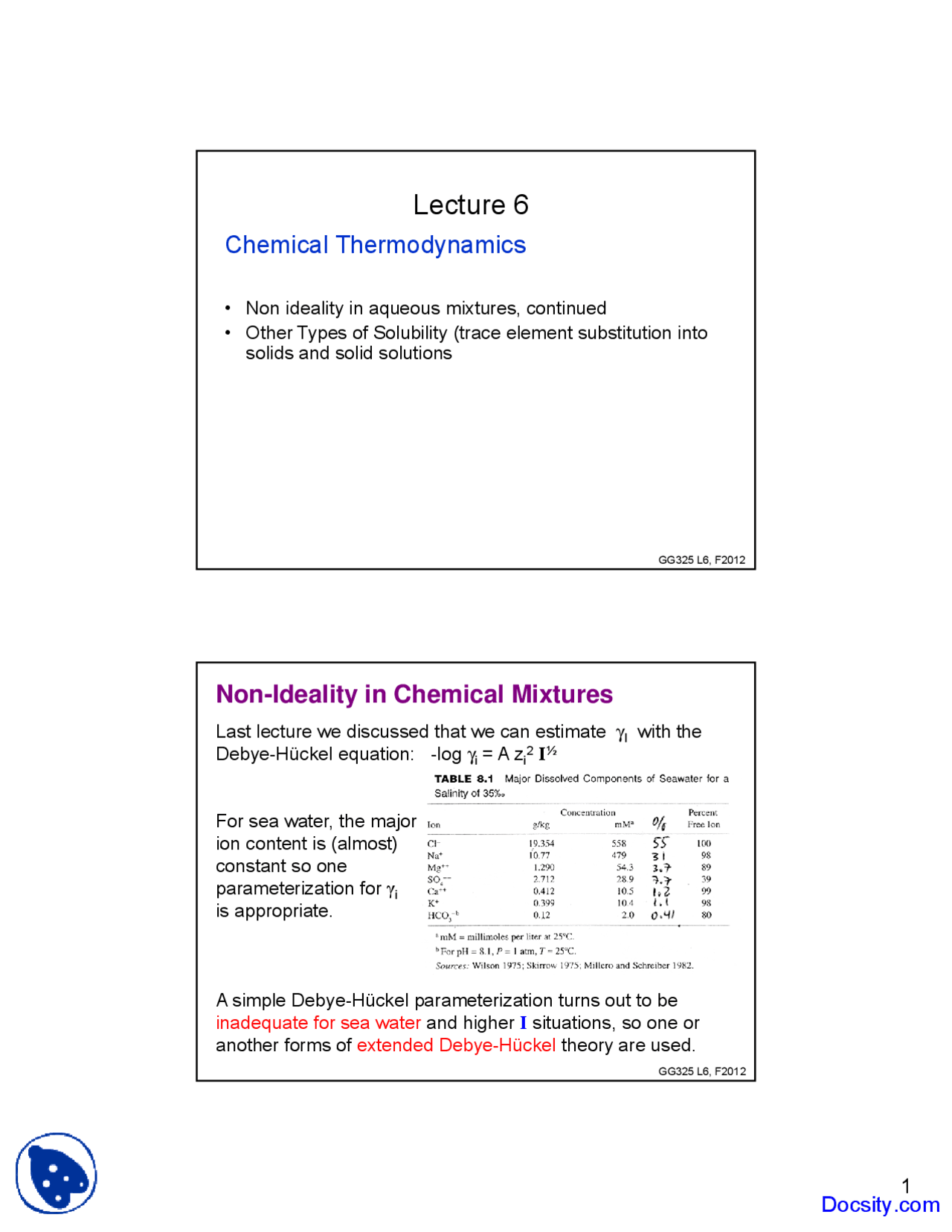 Aqueous Mixtures Geochemistry Lecture Slides Slides Geochemistry
