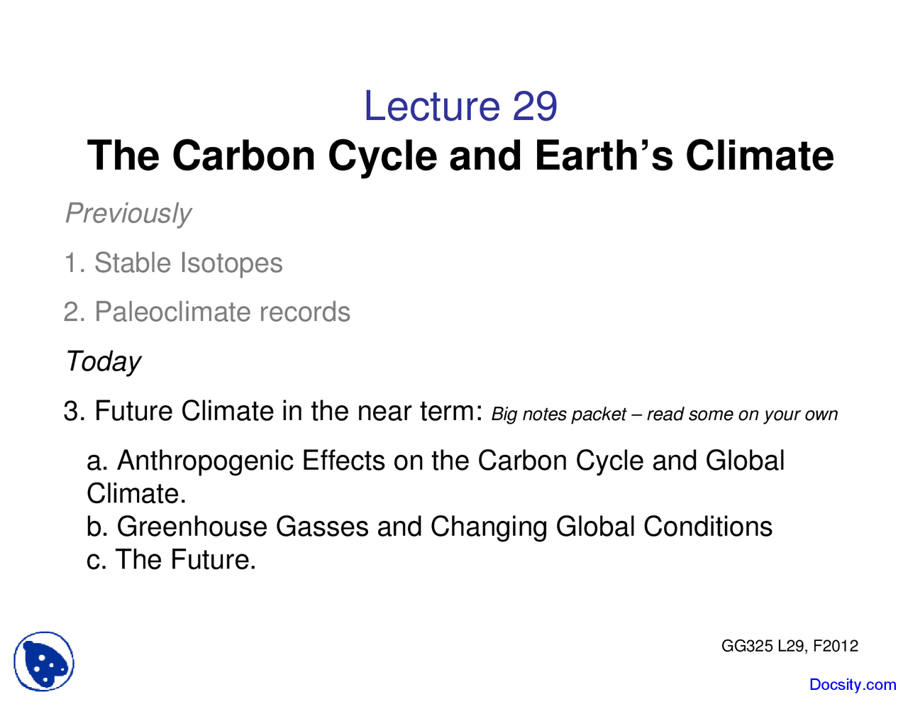 Future Climate Geochemistry Lecture Slides Docsity