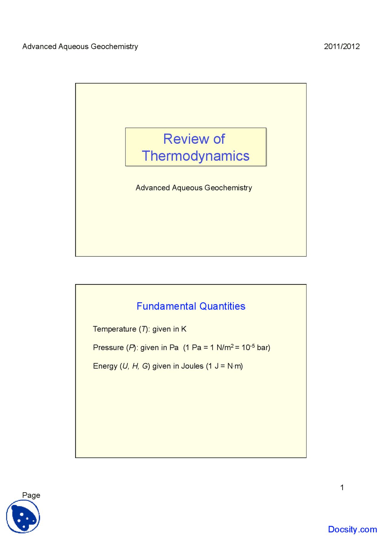 Review Geochemistry Lecture Slides Docsity