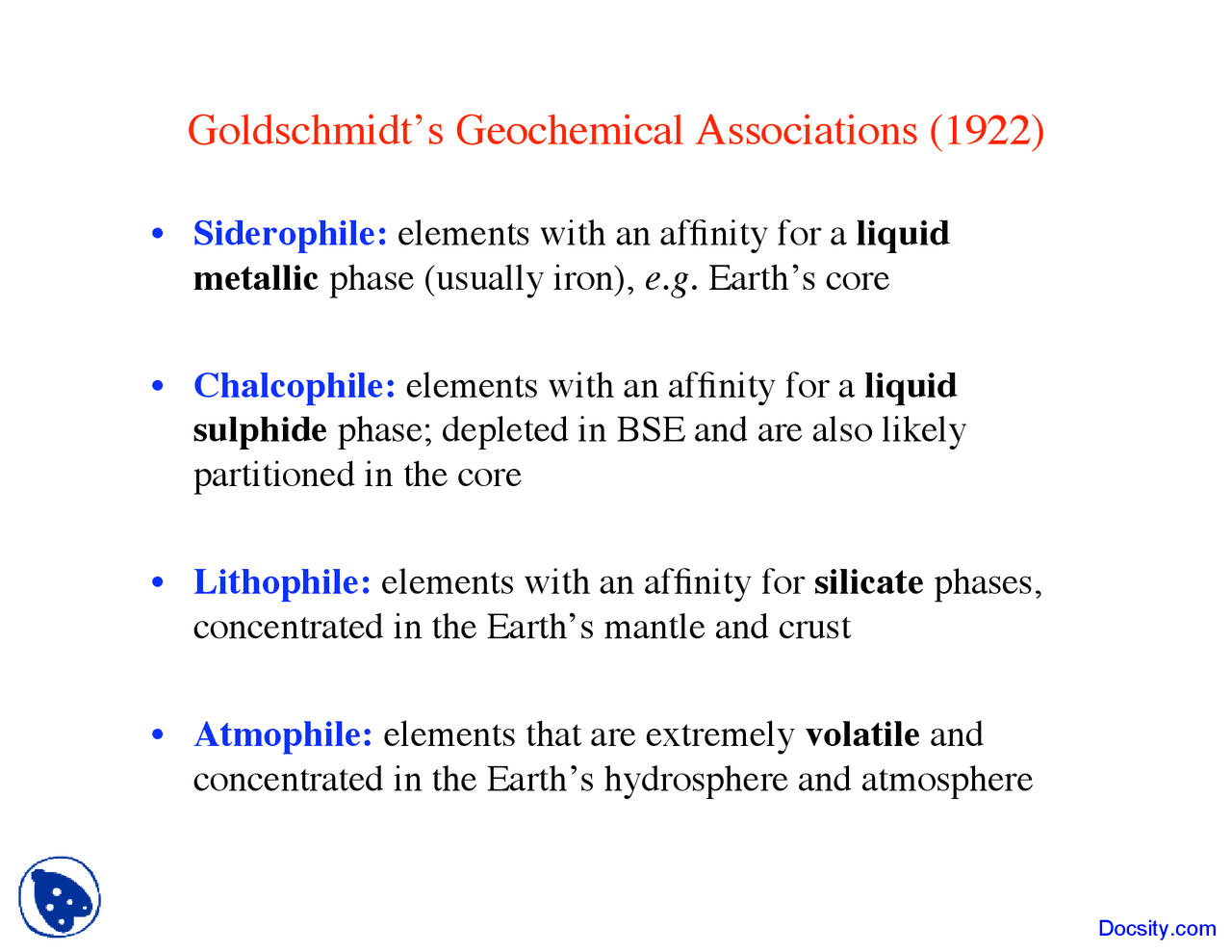 Goldschmidts Geochemical Associations Geochemistry Lecture Slides
