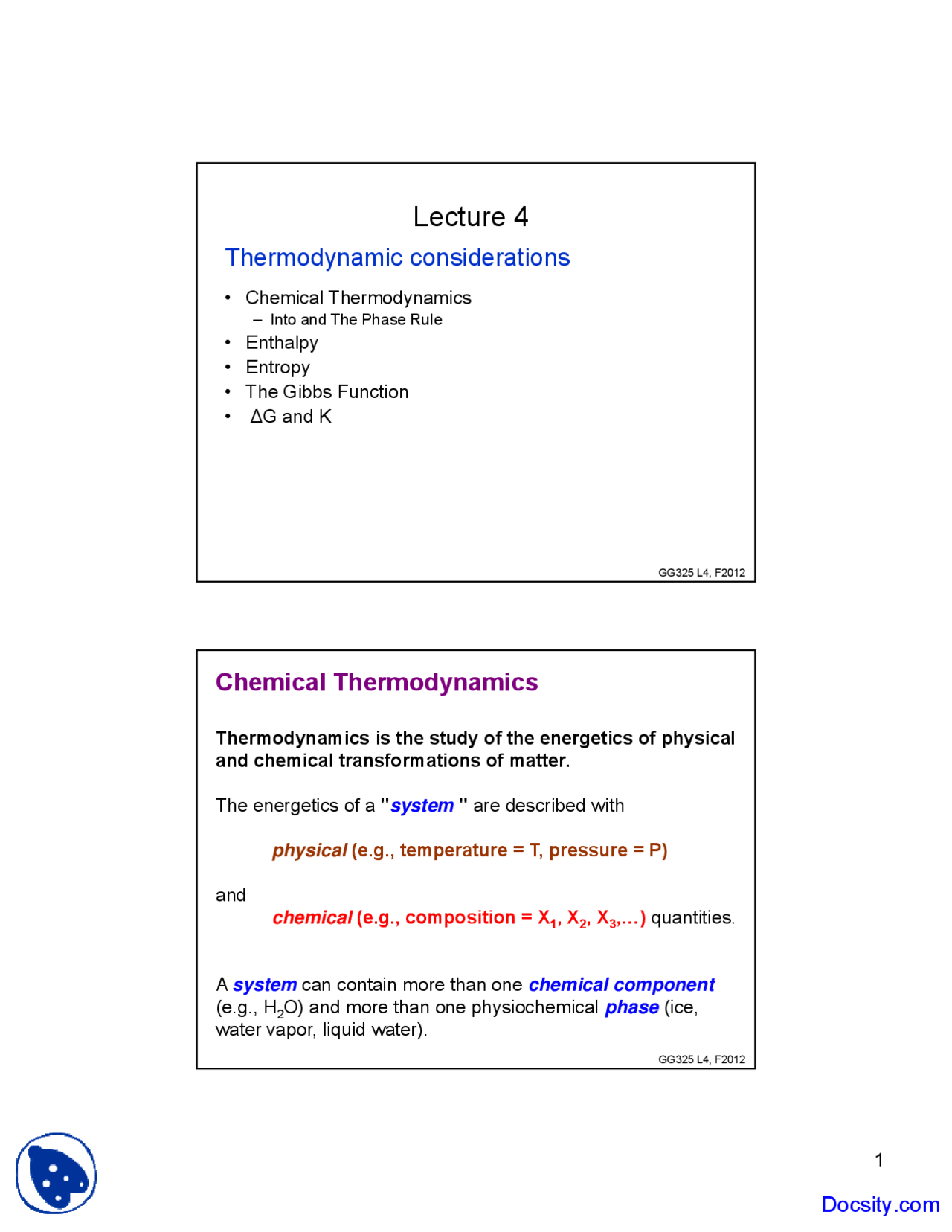 Thermodynamic Considerations Geochemistry Lecture Slides Docsity