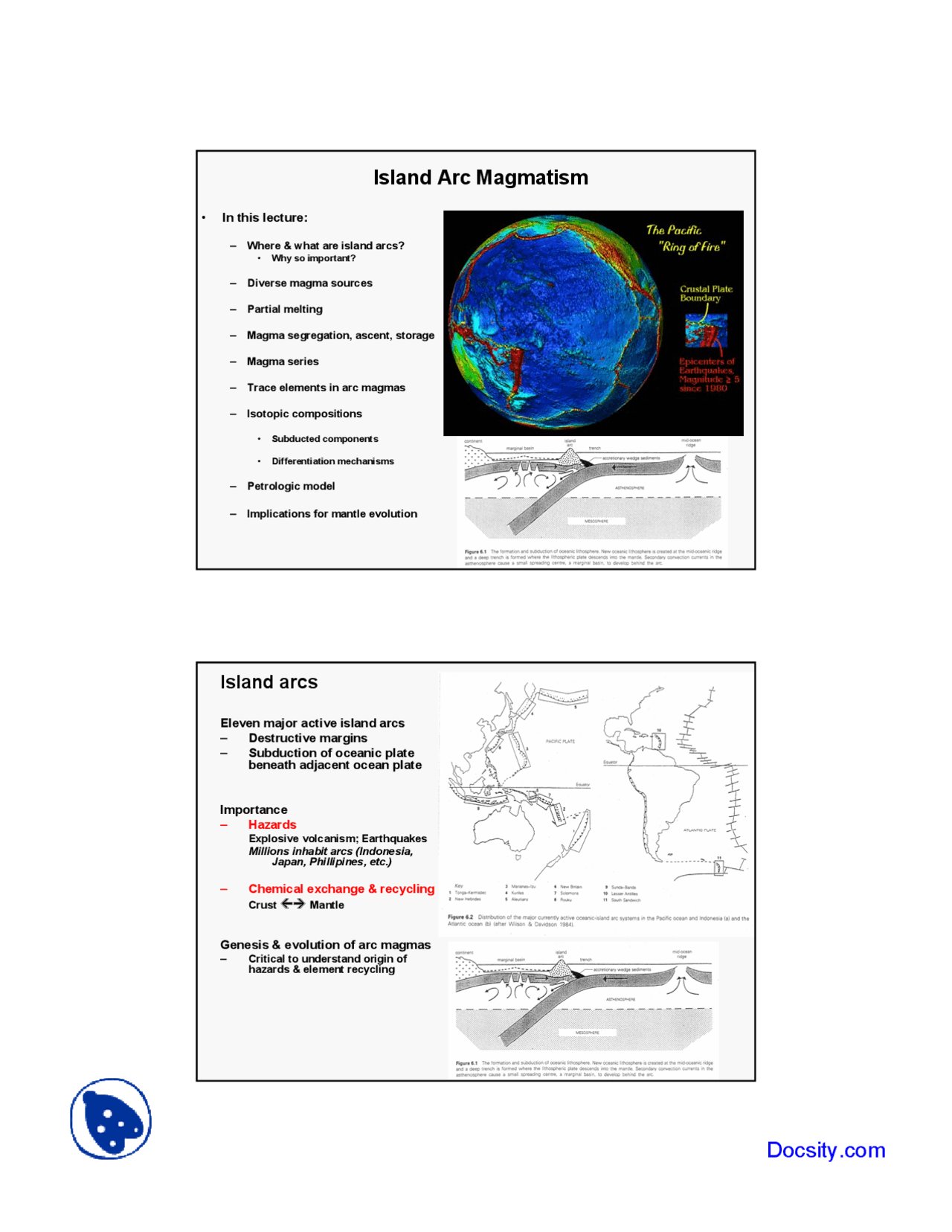 Island Arc Magmatism - Geochemistry - Lecture Slides - Docsity