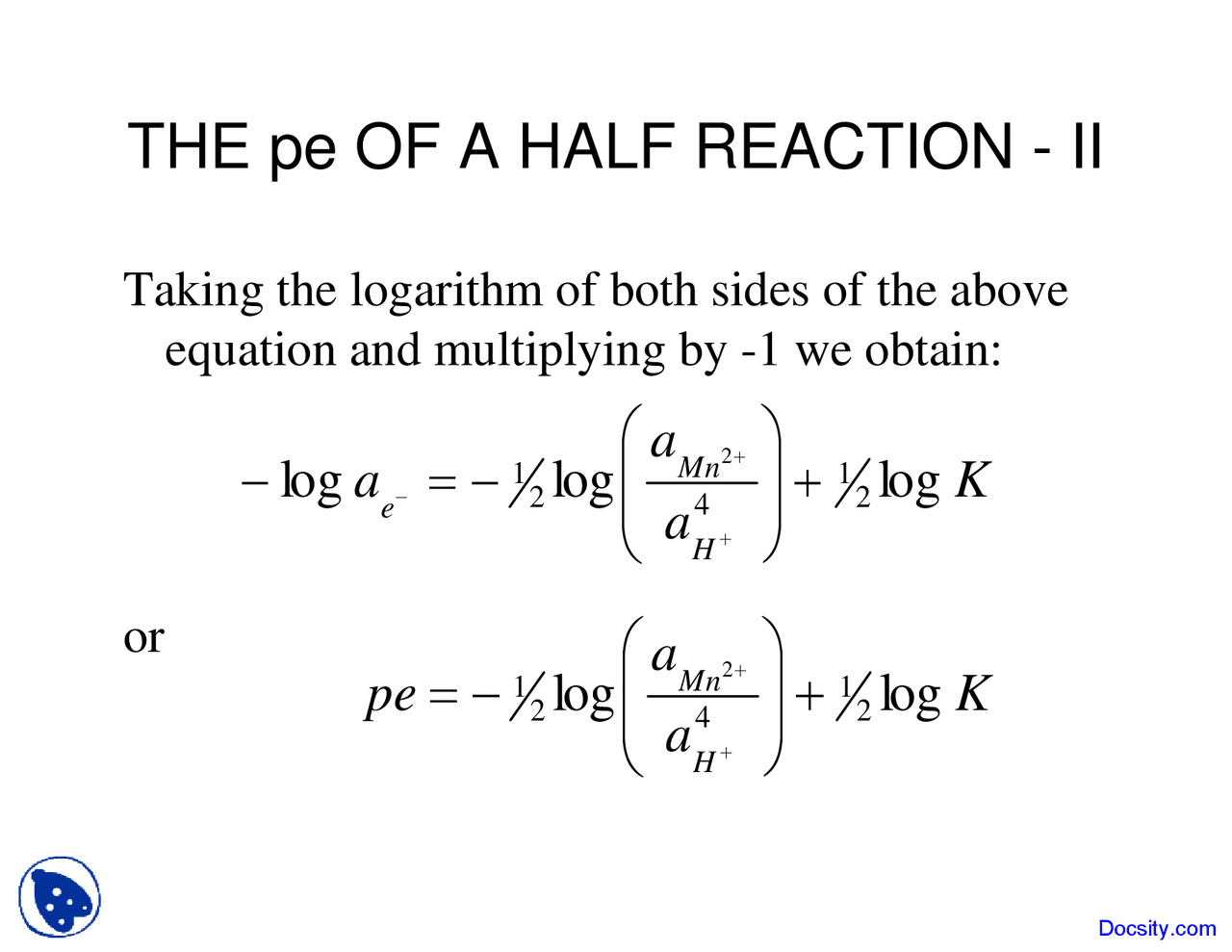 Half Reaction Geochemistry Lecture Slides Docsity
