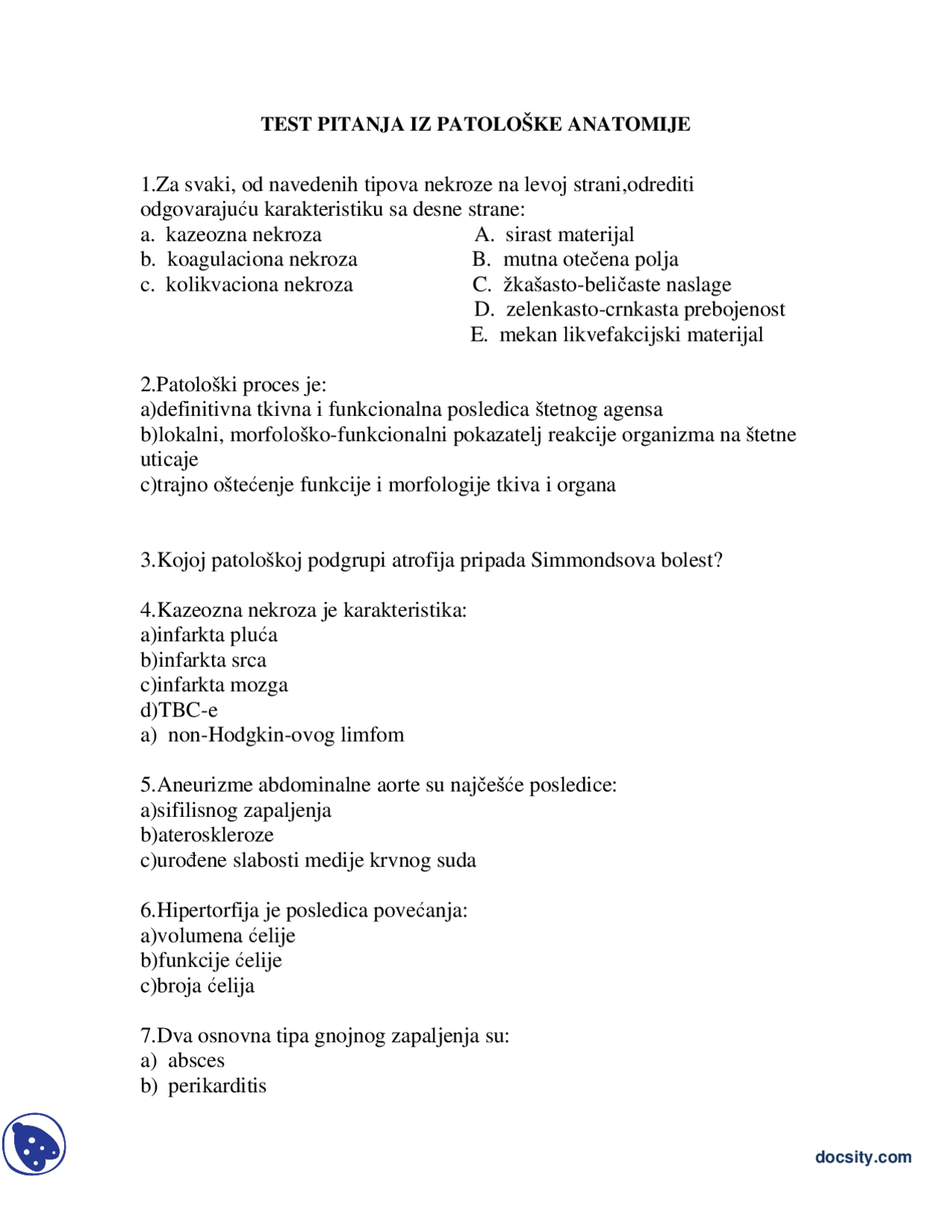 Pitanja za test-Ispit-Patologija-Medicina (1) | Ispiti' predlog ...