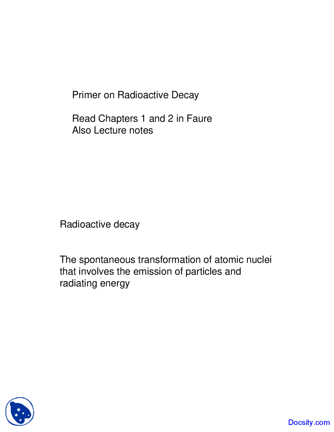 Radioactive decay - Geochemistry - Lecture Slides - Docsity
