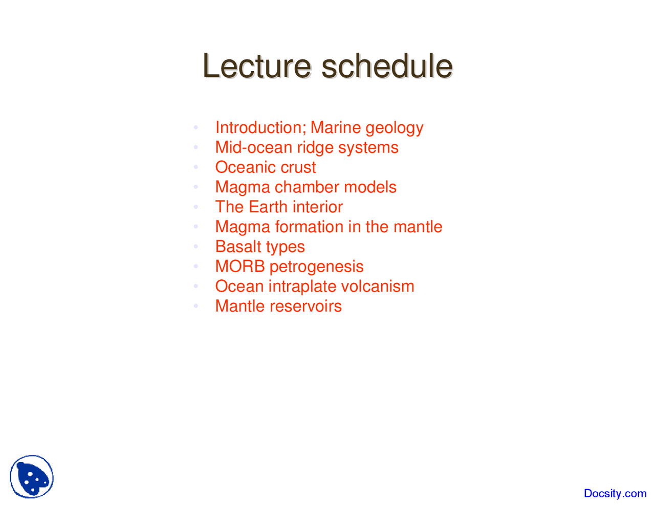 Marine Geology - Geochemistry - Lecture Slides - Docsity