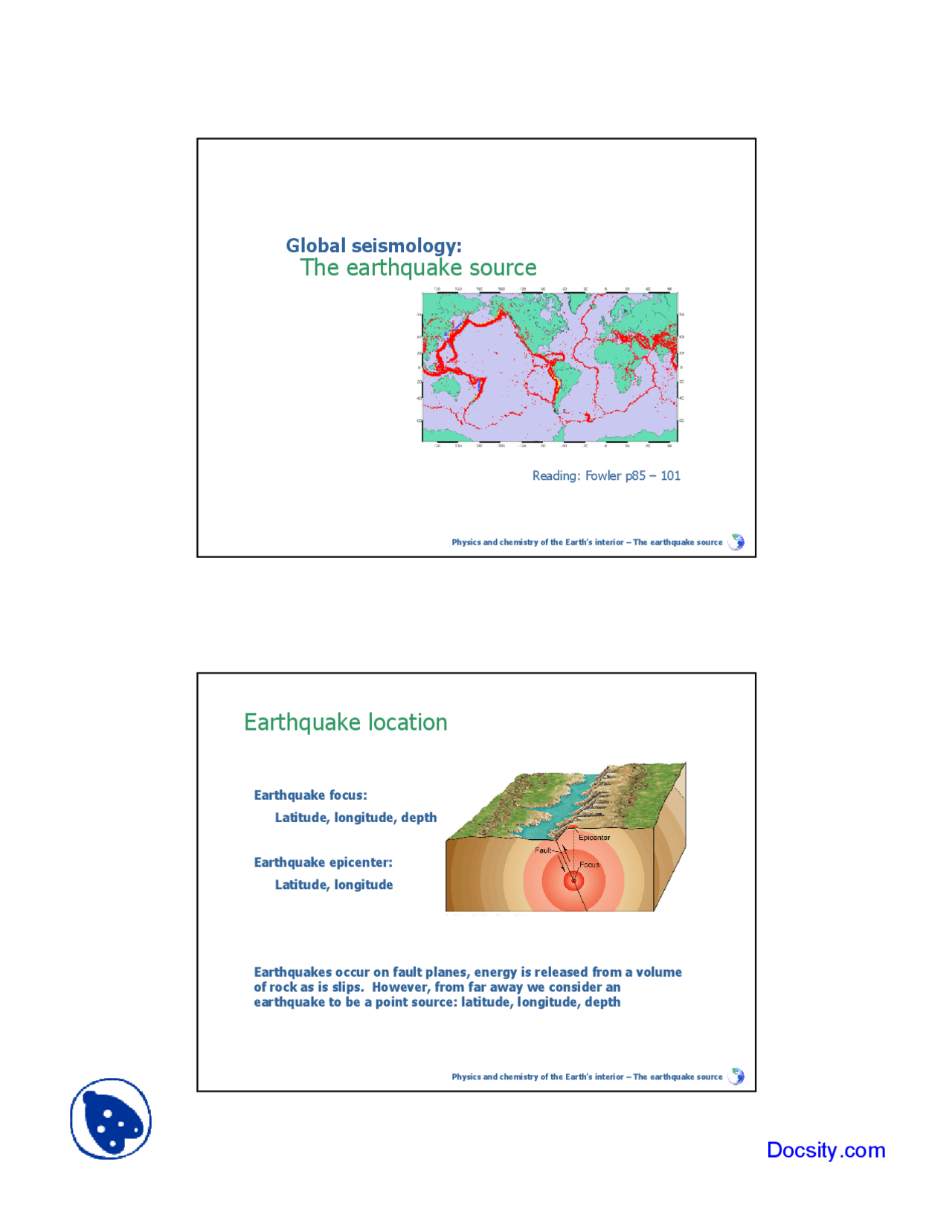 Earthquake Source Geochemistry Lecture Slides Docsity