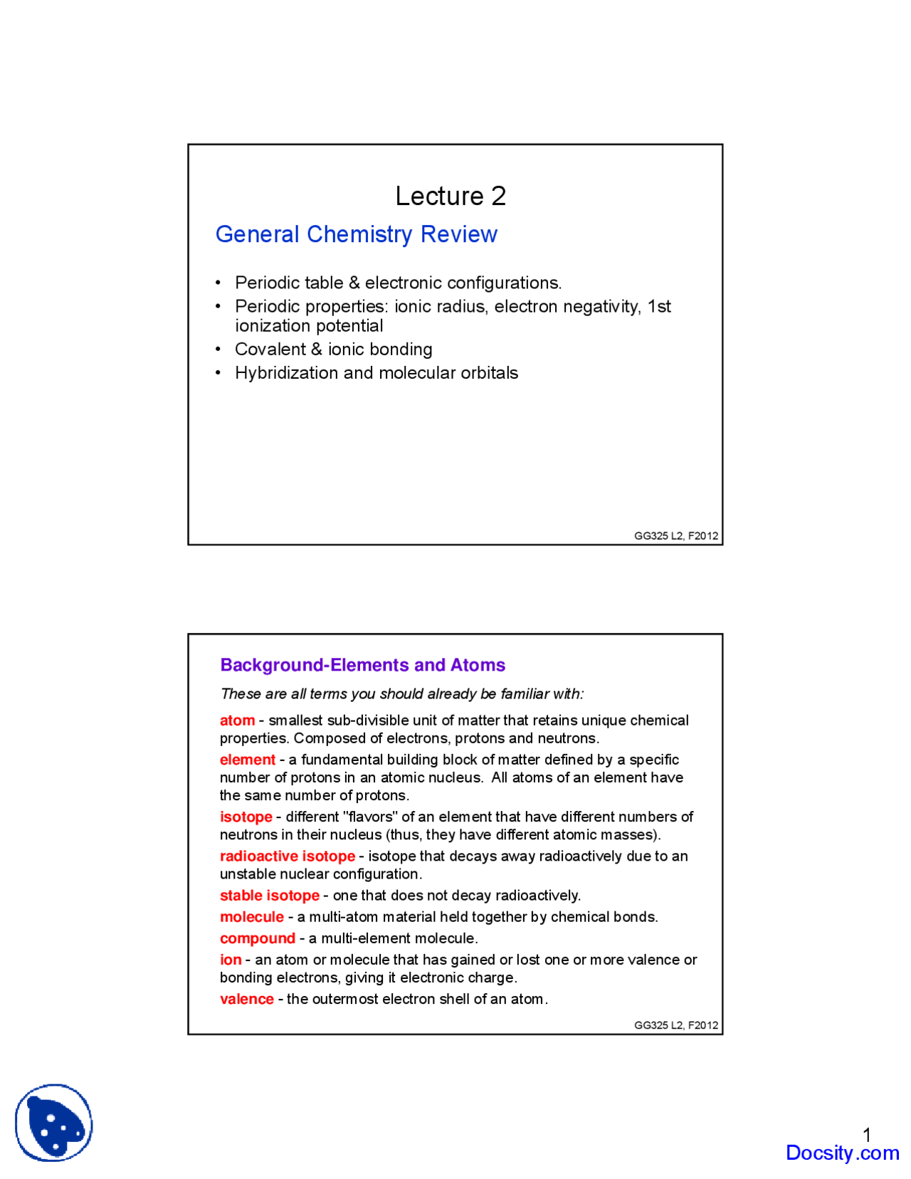 General Chemistry - Geochemistry - Lecture Slides - Docsity