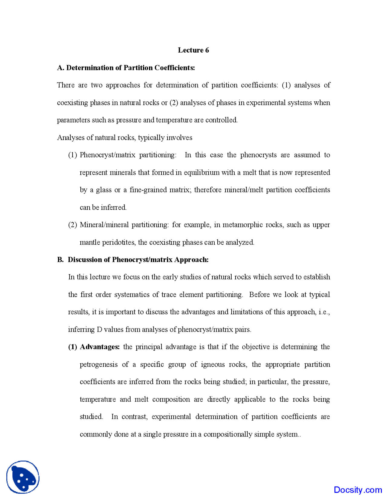 Determination Geochemistry Lecture Notes Docsity