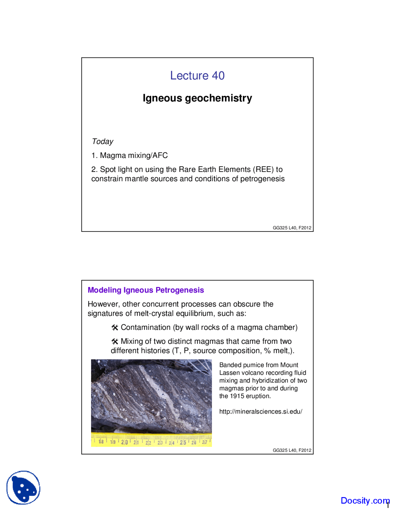 Magma Geochemistry Lecture Slides Docsity