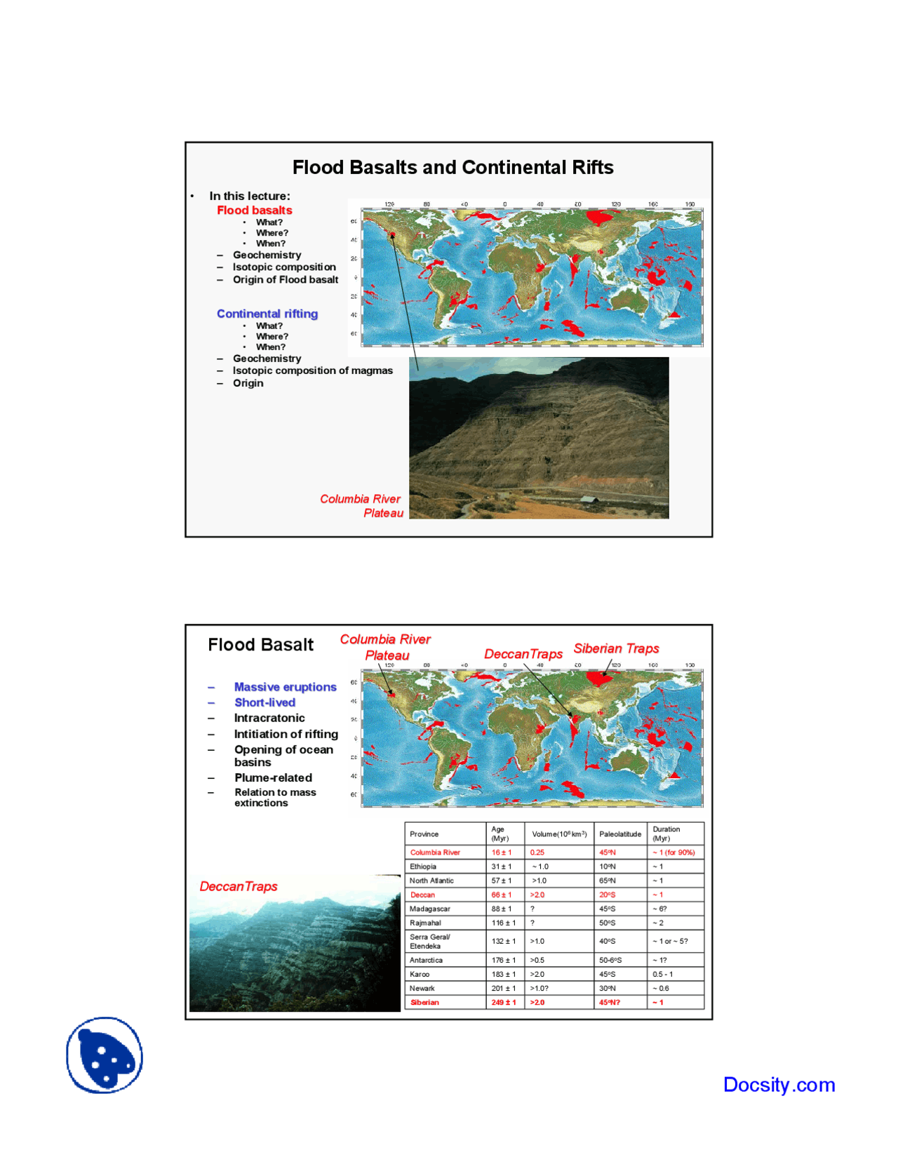 Flood Basalts - Geochemistry - Lecture Slides - Docsity