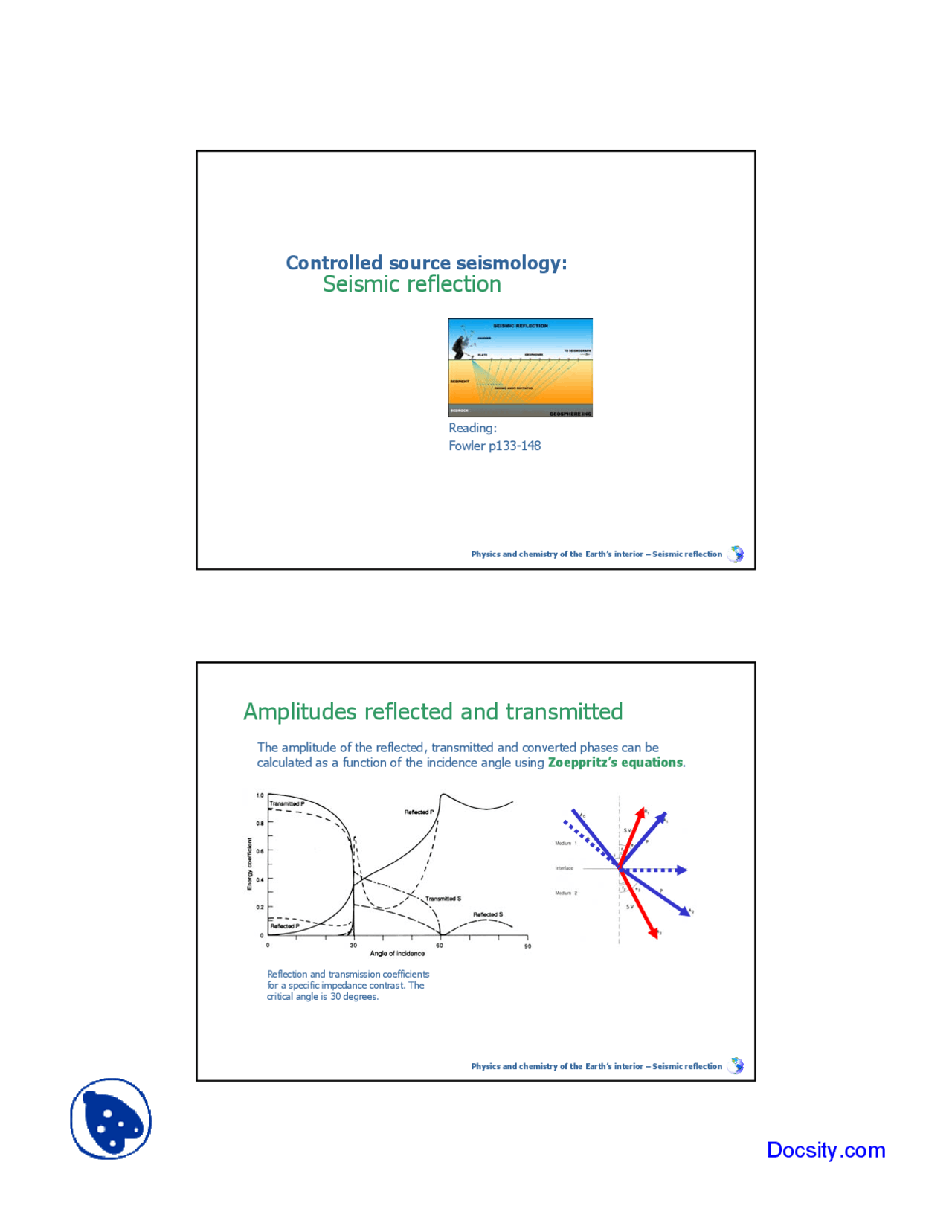 Seismic Reflection Geochemistry Lecture Slides Docsity