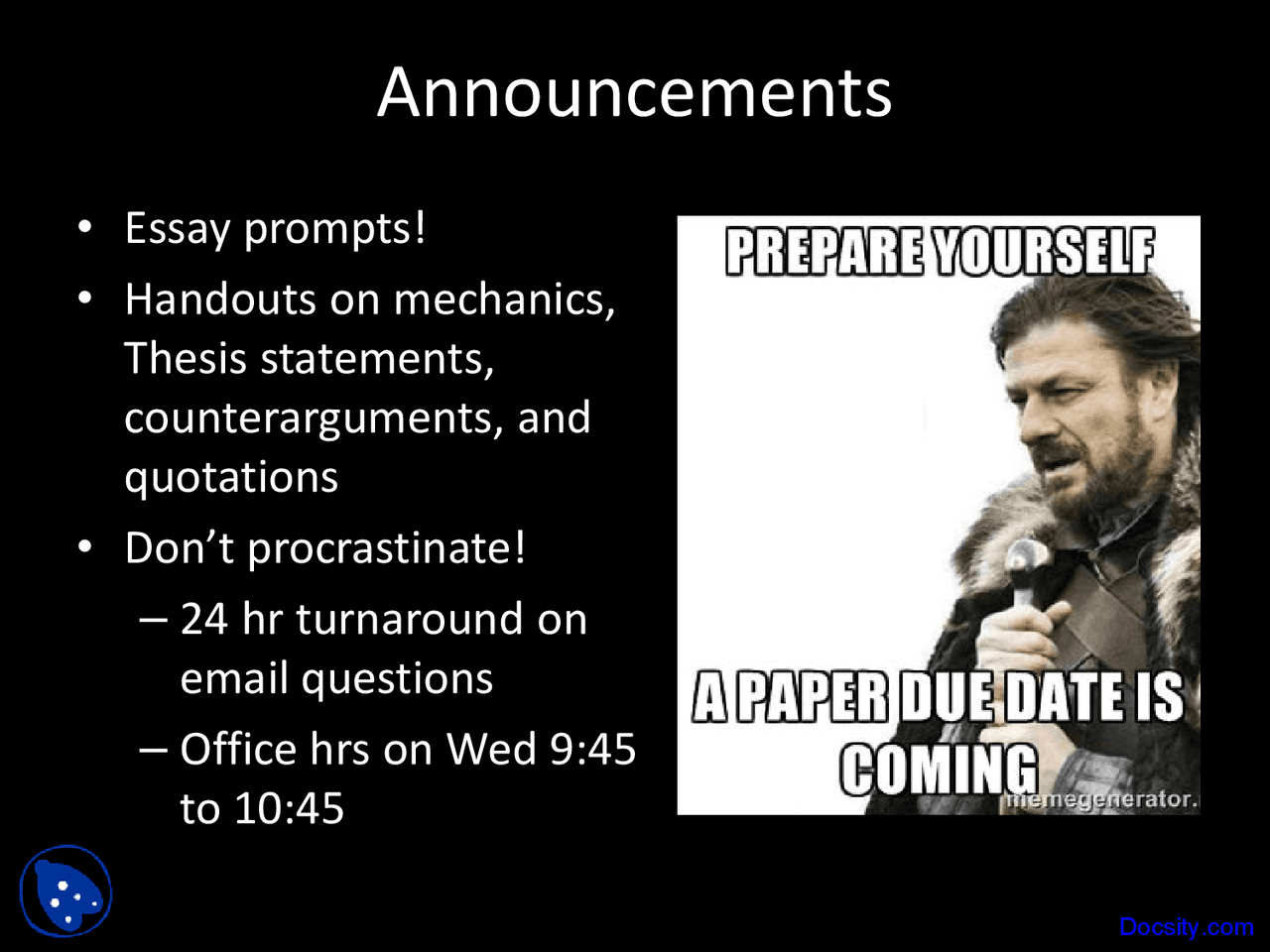 Announcements Human Resource Lecture Slides Docsity