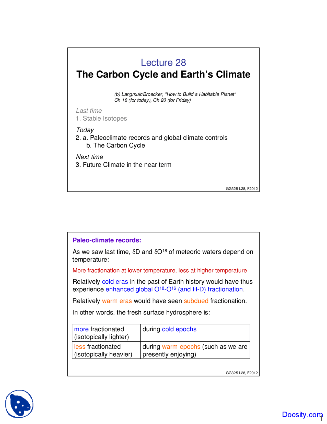 Paleoclimate Geochemistry Lecture Slides Docsity