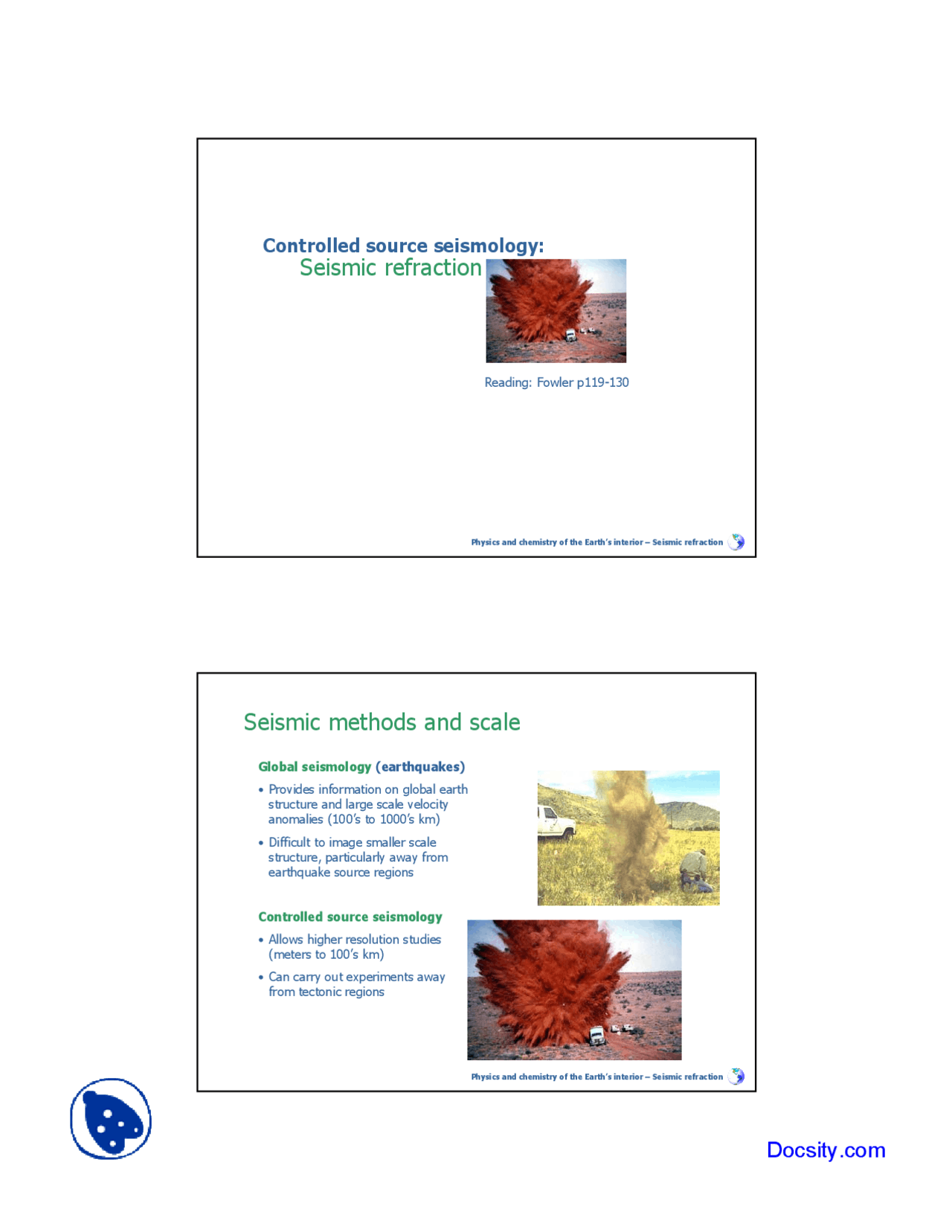 Seismic Refraction Geochemistry Lecture Slides Docsity
