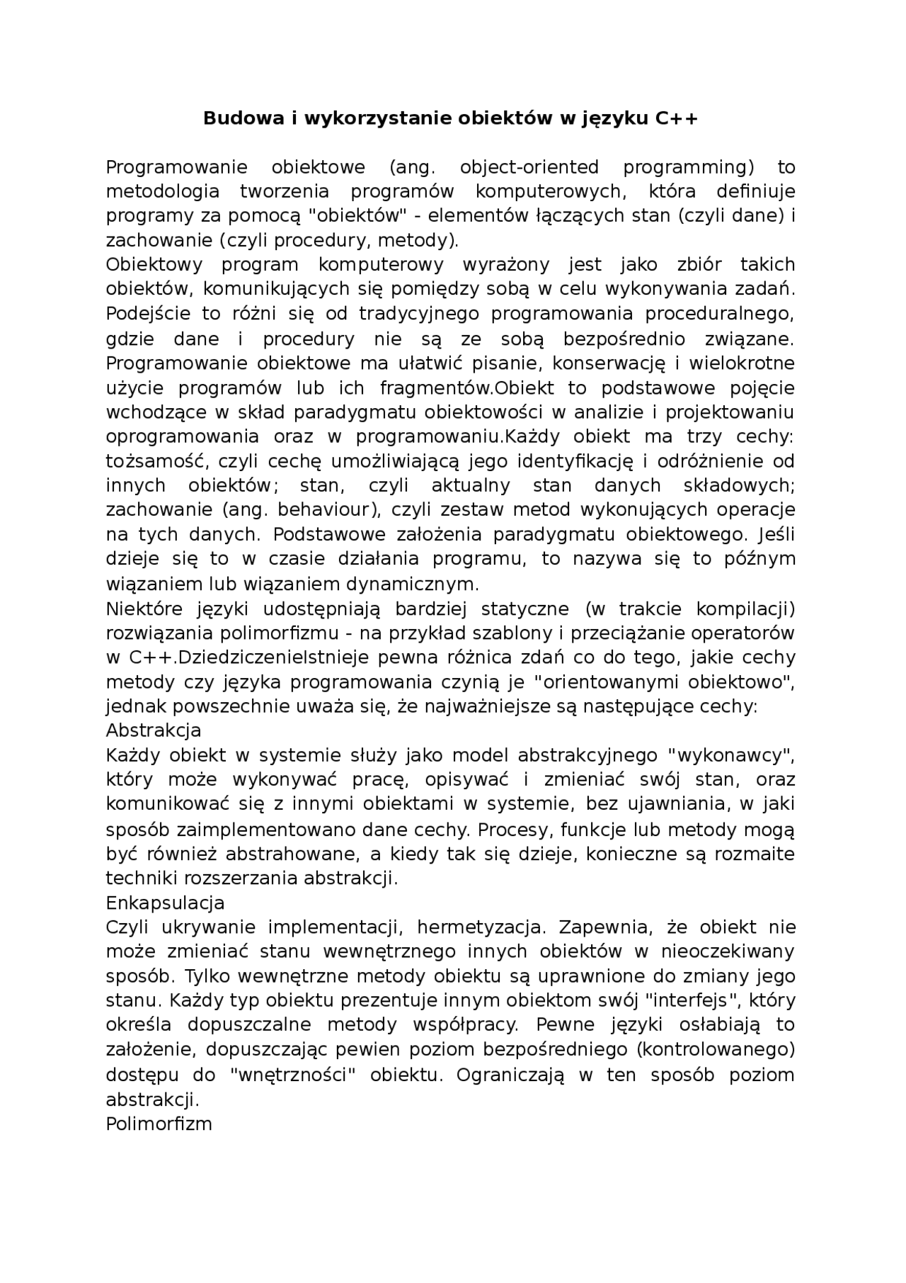 Budowa I Wykorzystanie Obiektów W Języku C Notatki Programowanie