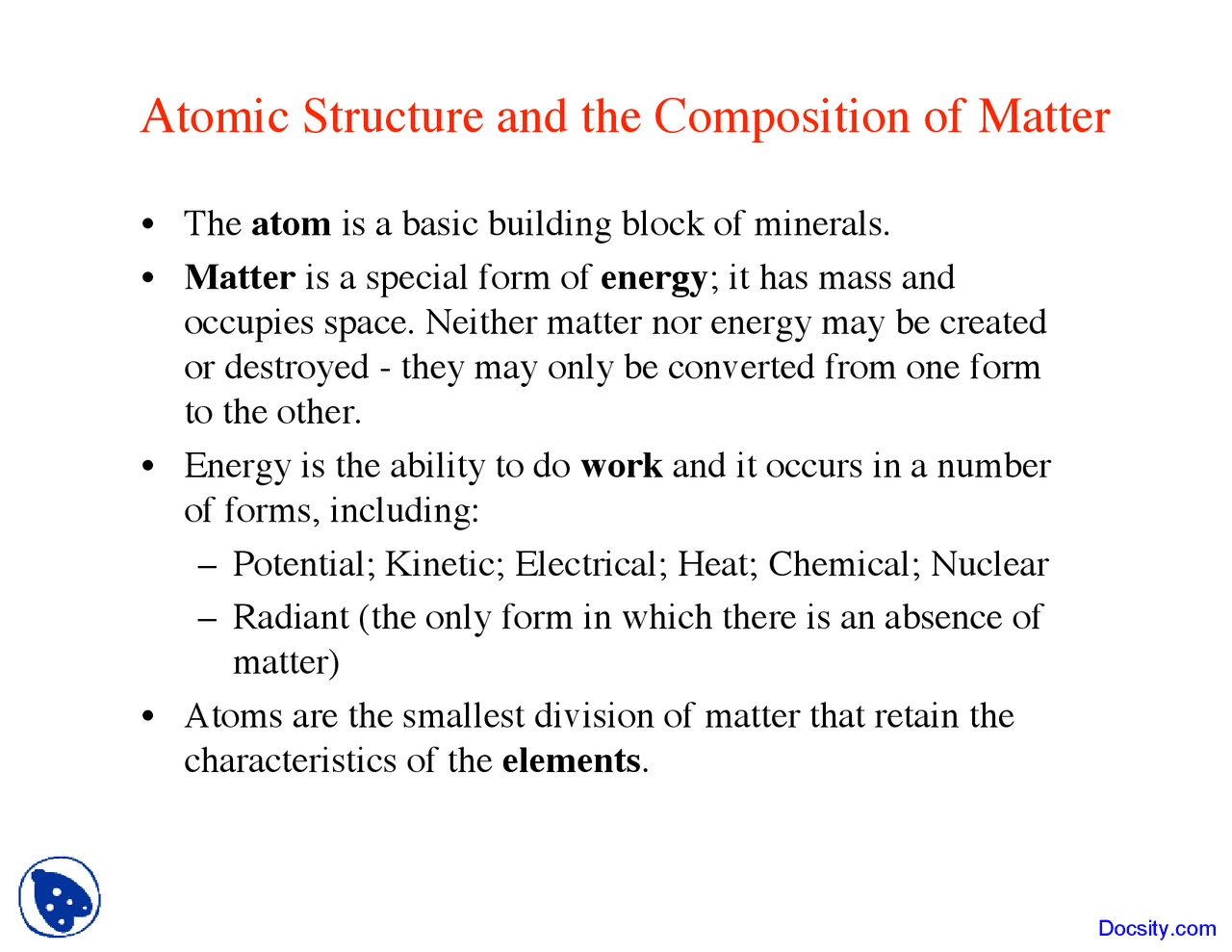 Atomic Structure Geochemistry Lecture Slides Docsity