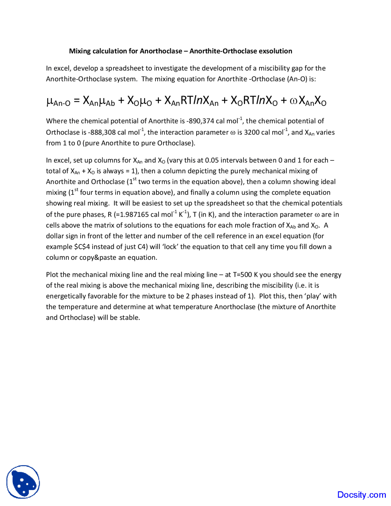 Mixing - Geochemistry - Home Work | Exercises Geochemistry | Docsity