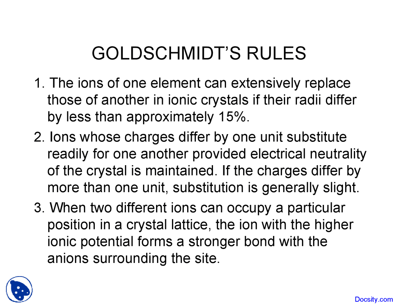 Goldschmidts Rules - Geochemistry - Lecture Slides | Slides ...