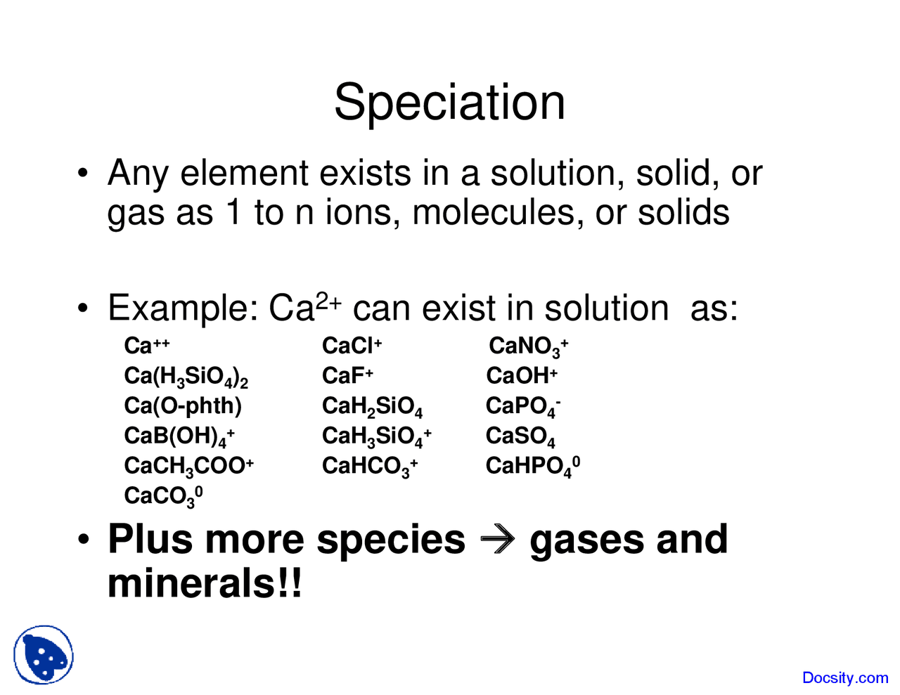 Speciation Geochemistry Lecture Slides Docsity