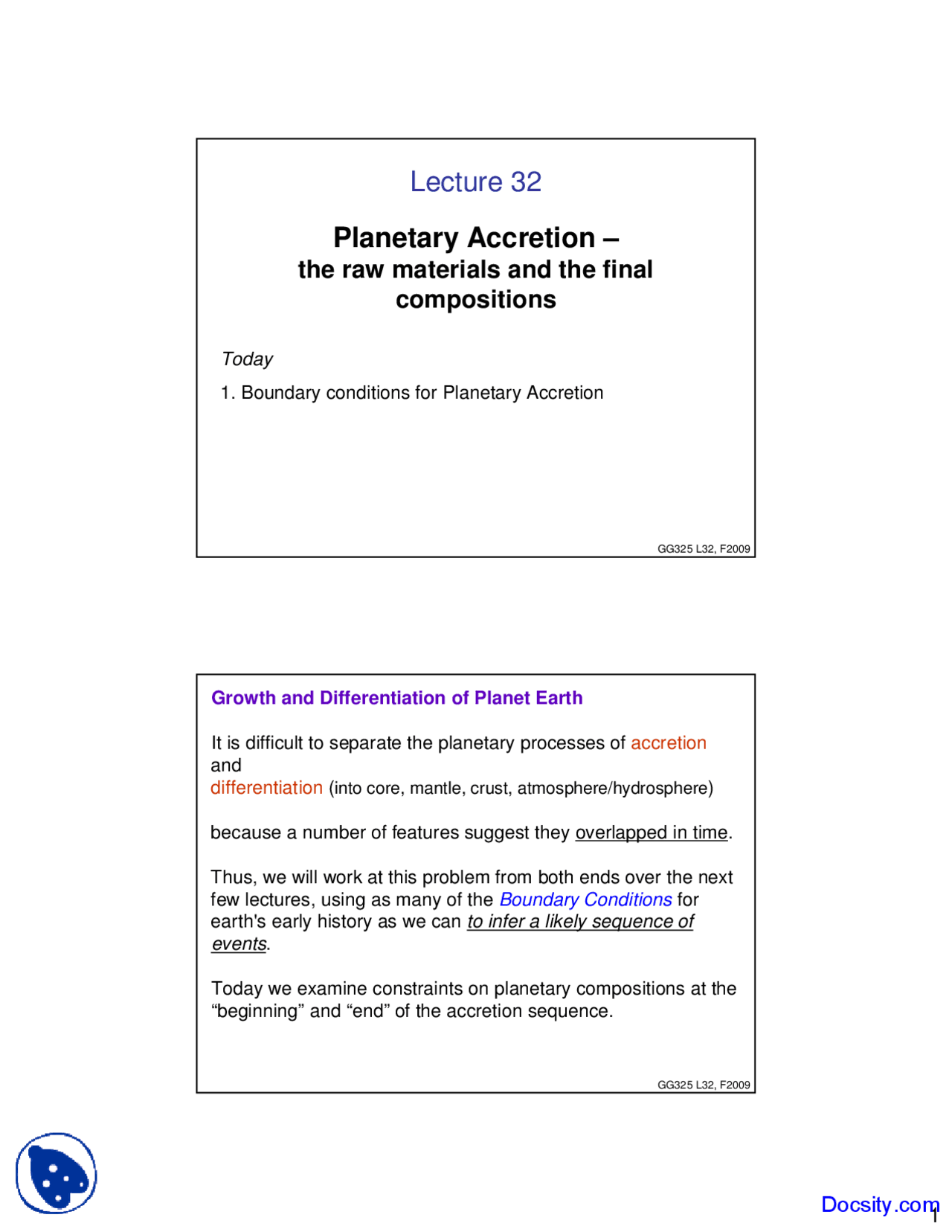 Planetary Accretion Geochemistry Lecture Slides Docsity