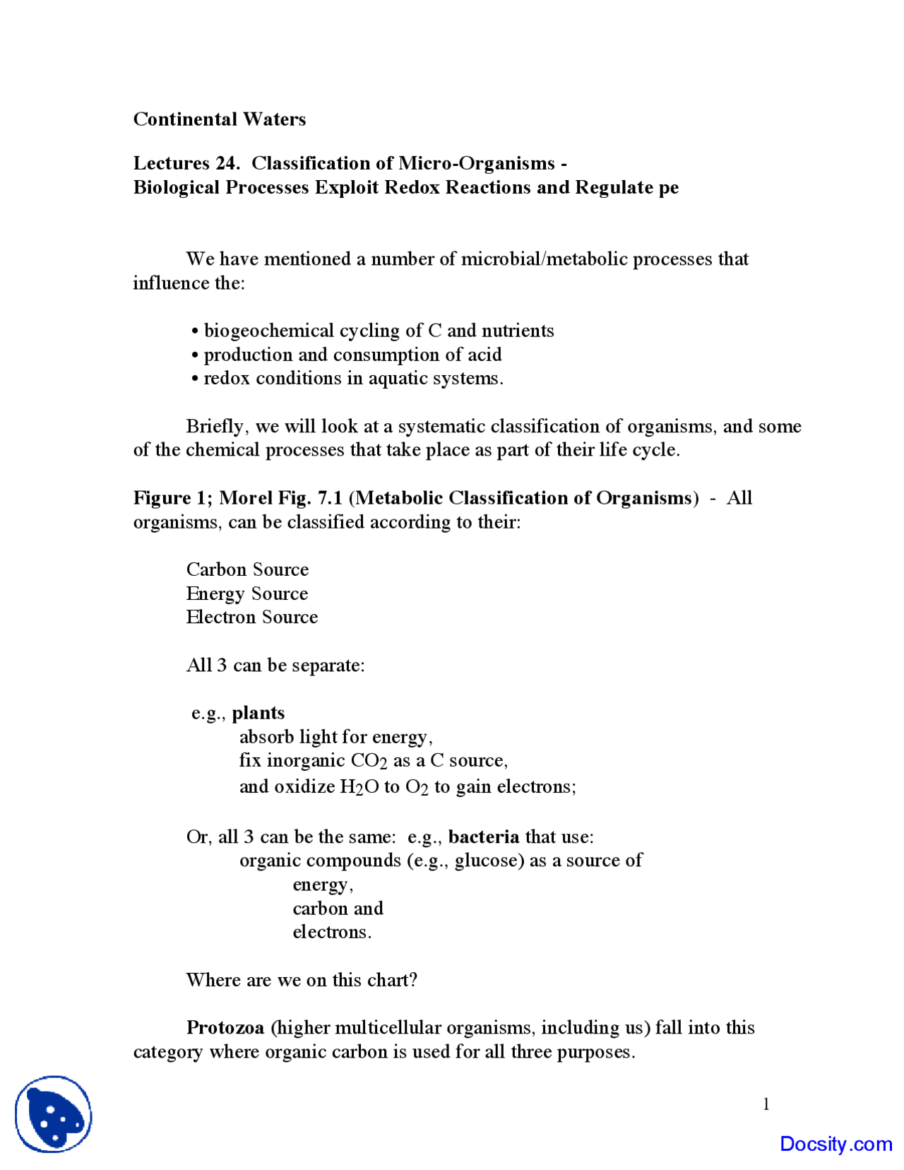 Biological Processes Geochemistry Lecture Notes Docsity