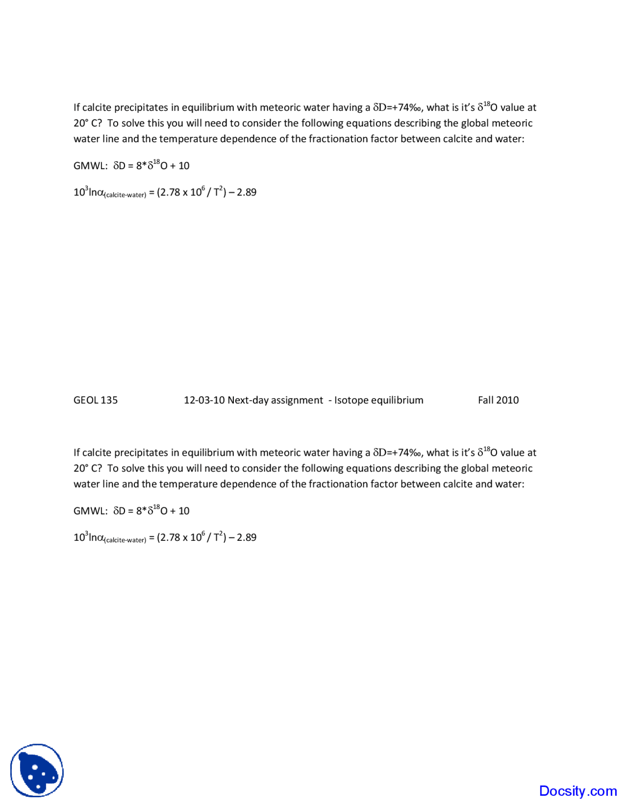 Calcite Precipitates Geochemistry Home Work Exercises