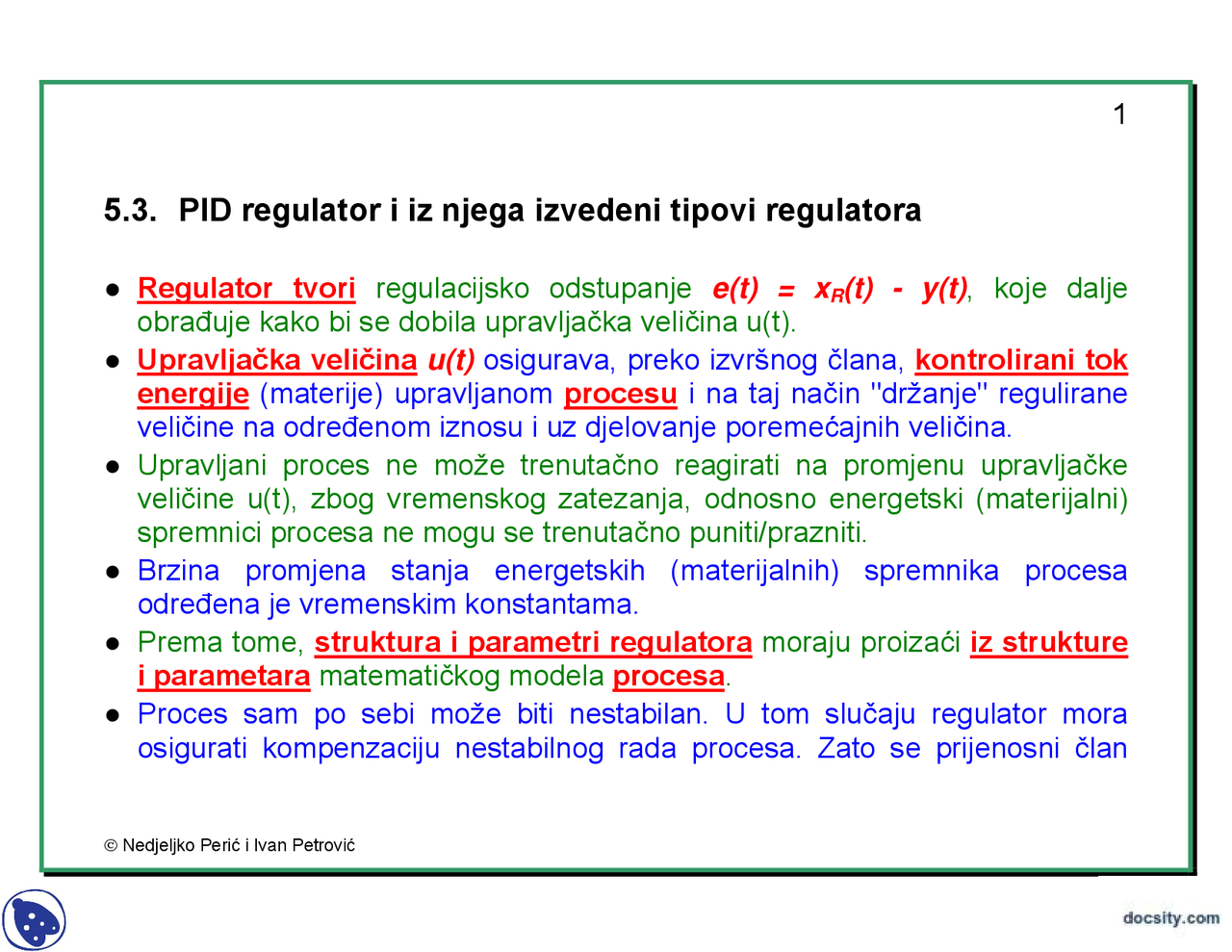 Pid Regulator Slajdovi Racunarsko Upravljanje Sistemima Informatika