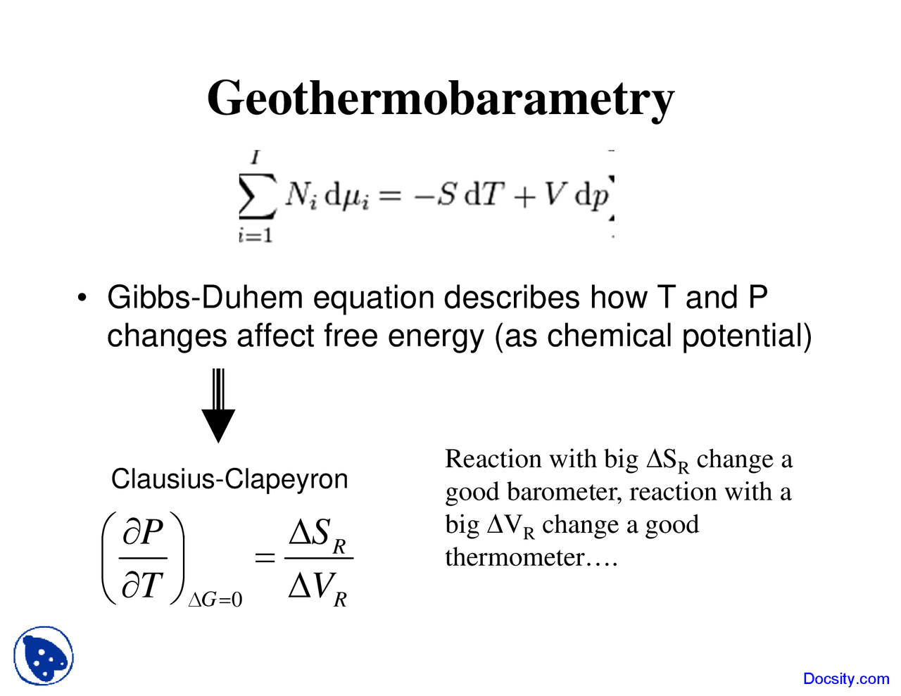 Geothermobarametry Geochemistry Lecture Slides Docsity