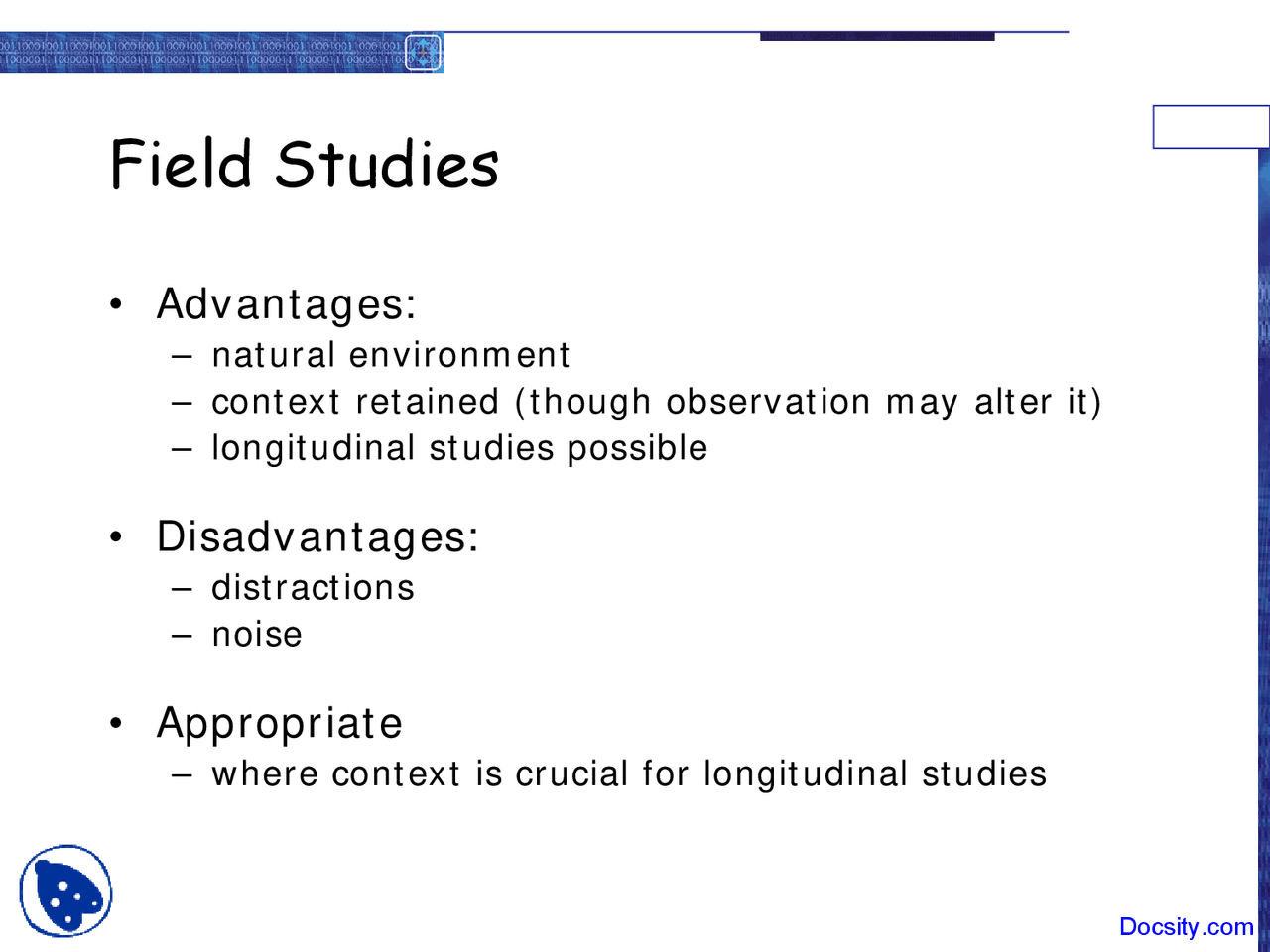 Field Studies - Human Resource - Lecture Slides - Docsity