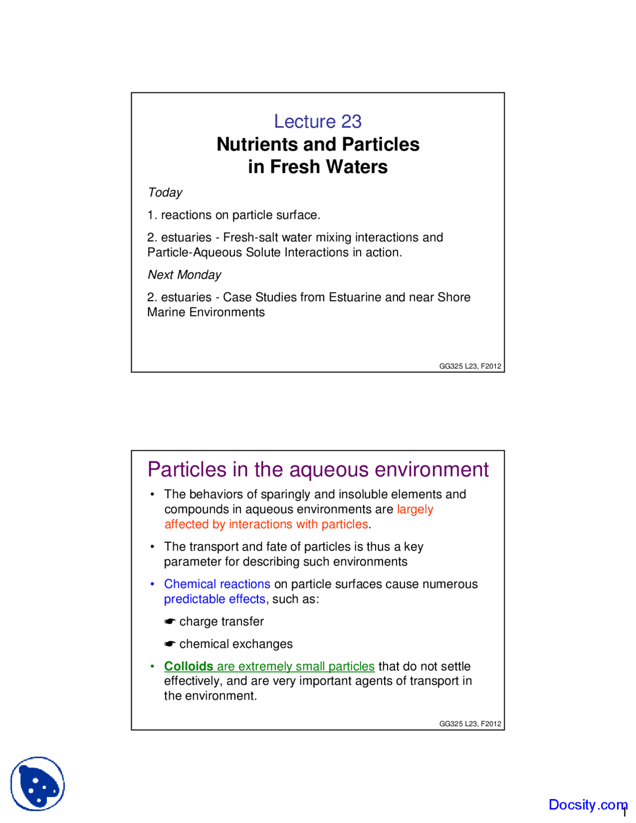 Nutrients And Particles Geochemistry Lecture Slides Docsity