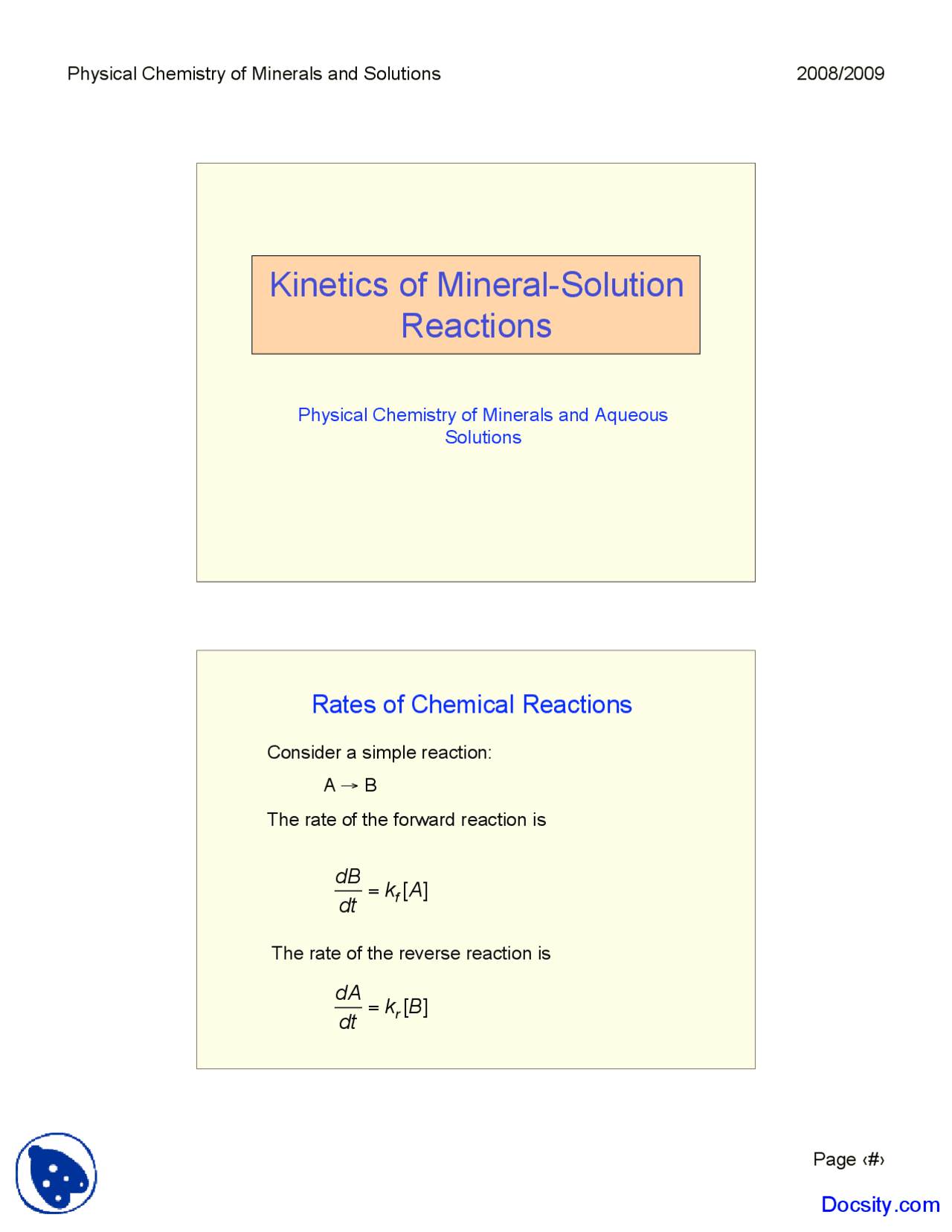 Kinetics Geochemistry Lecture Slides Docsity